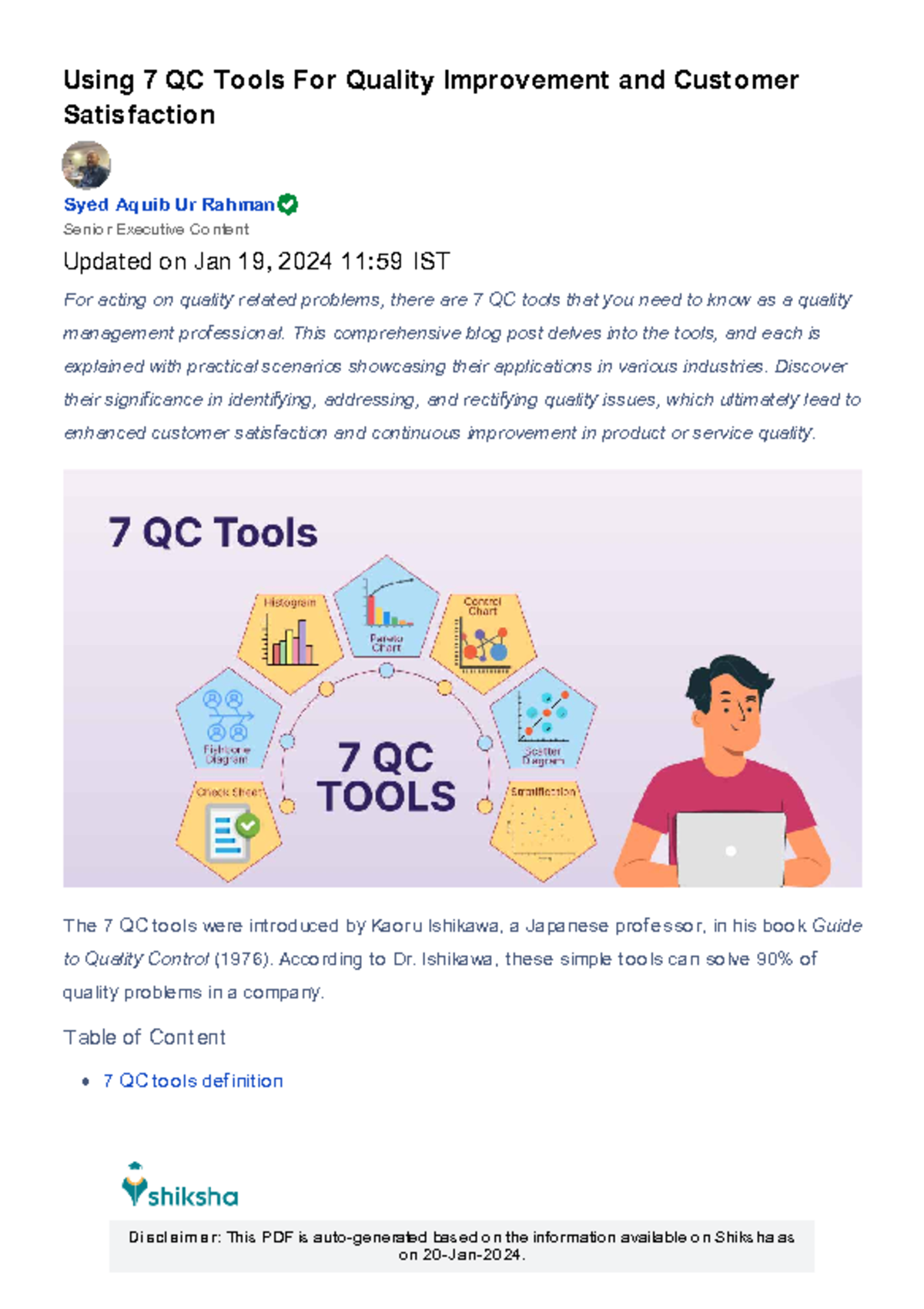 QC tool basic - need for details study - For acting on quality related ...