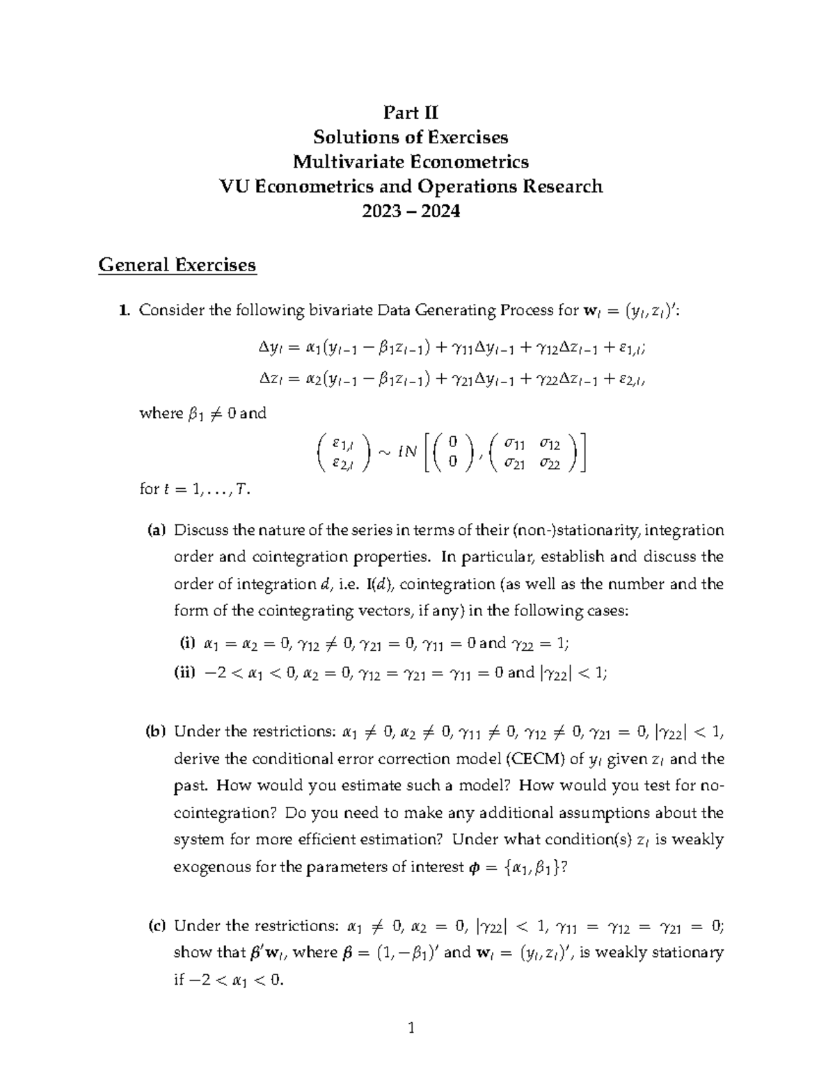 VU Multivariate Ecnmtrcs Exercises Solutions part II - Part II ...