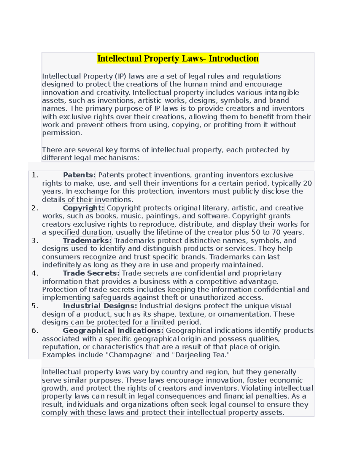 Intellectual Property Laws Unit4 - Intellectual Property Laws ...