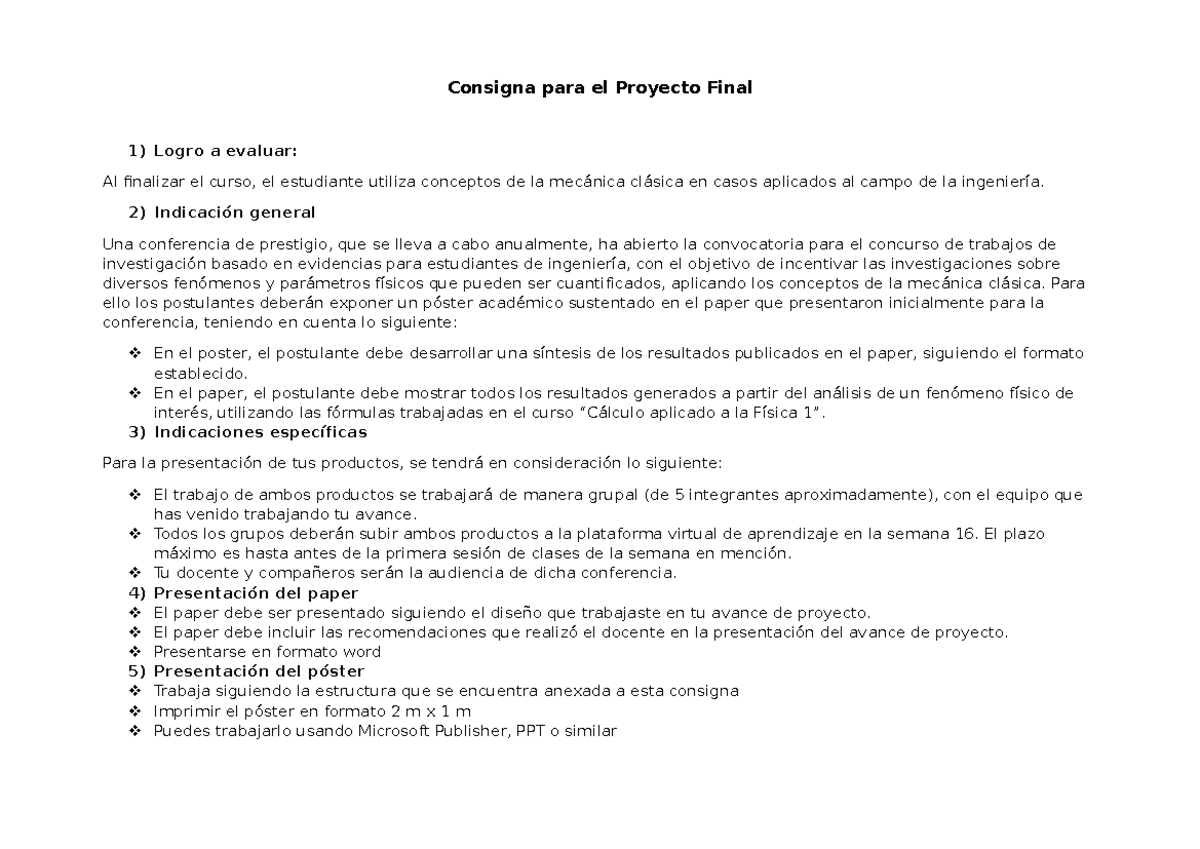 001 Consigna para el Proyecto Final - Consigna para el Proyecto Final Logro a evaluar: Al ...