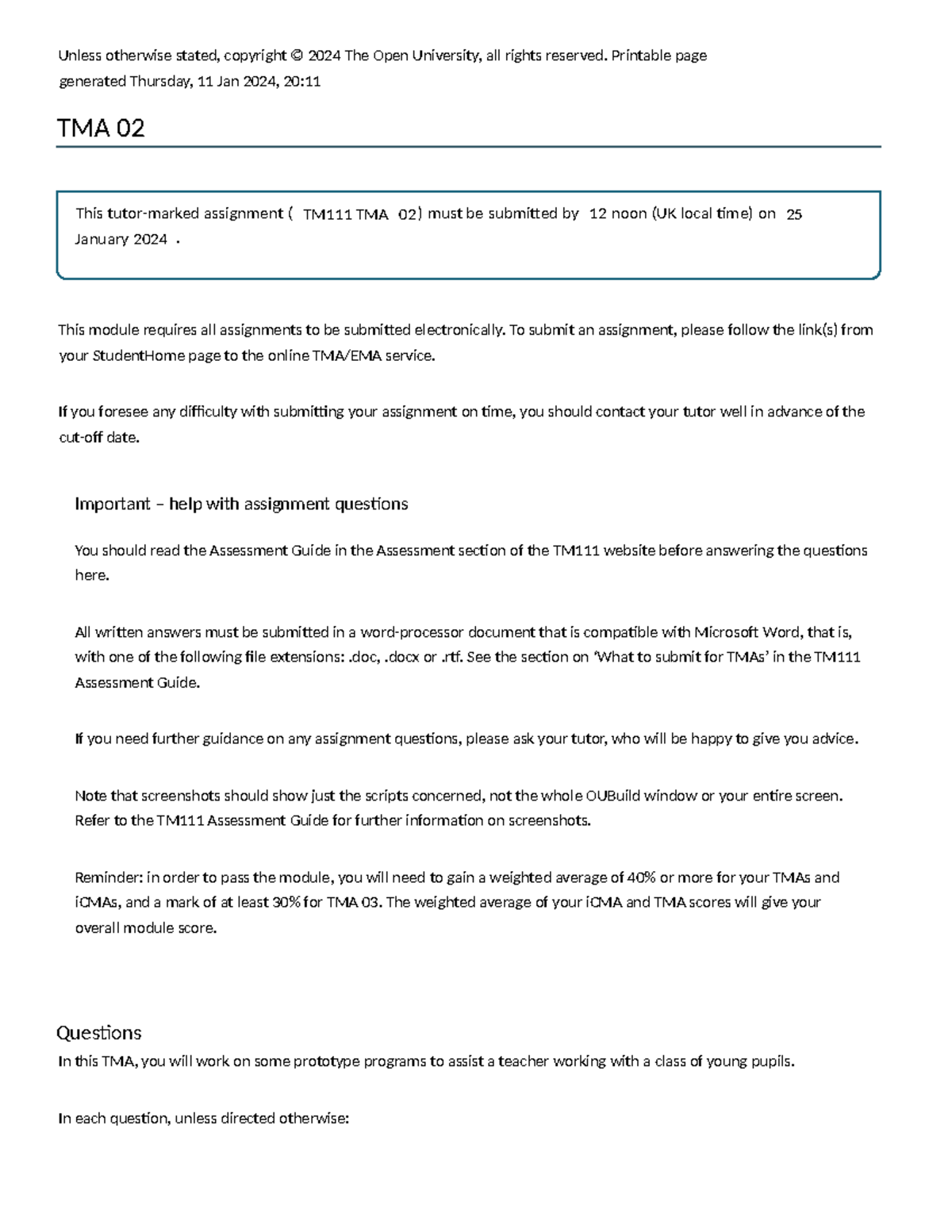 TMA 02 - TMA 02 PDF - Unless otherwise stated, copyright © 2024 The ...