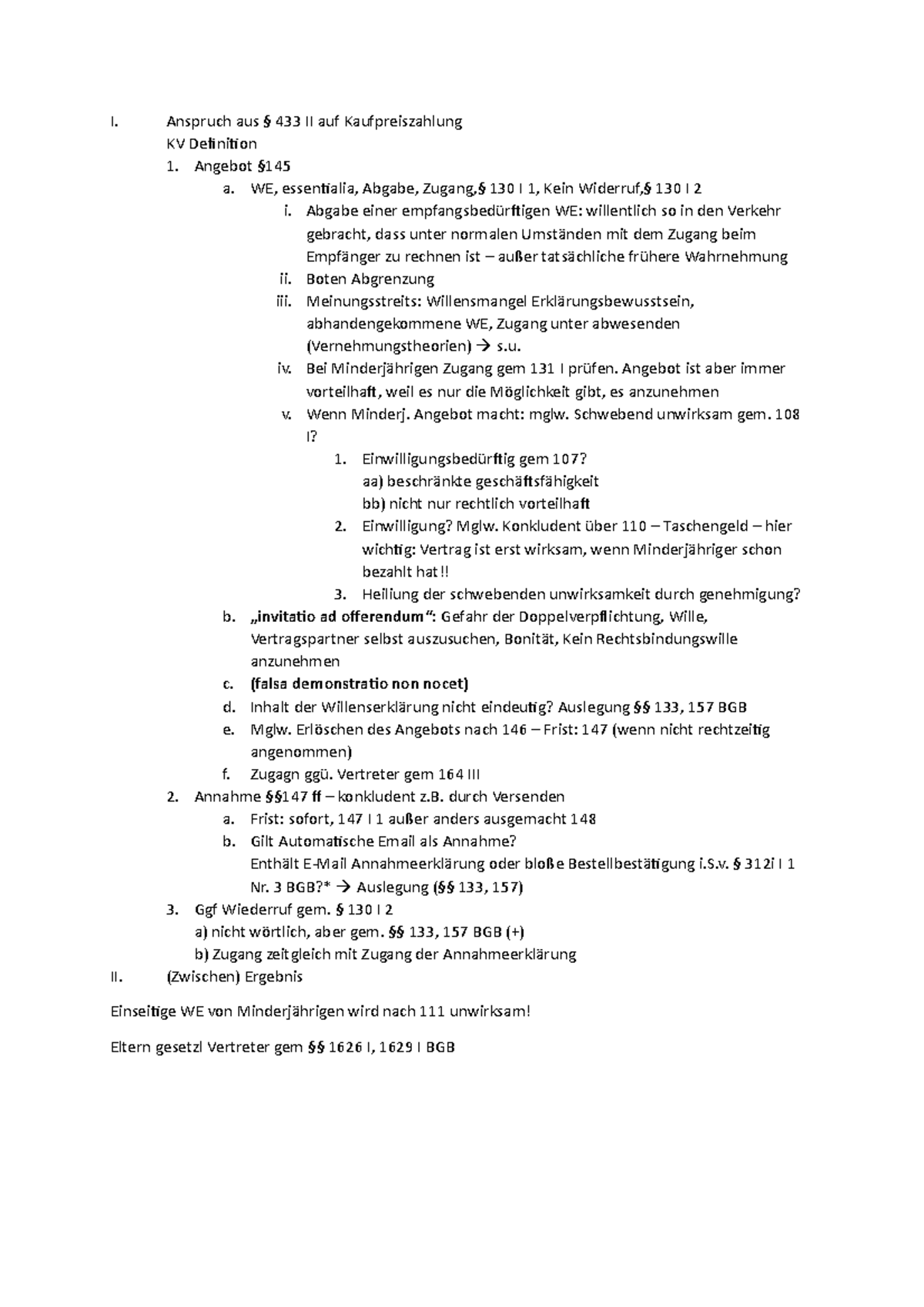 Zsmfassung bgb - njbj ljljhjnh-ölkjm Ö - I. Anspruch aus § 433 II auf ...