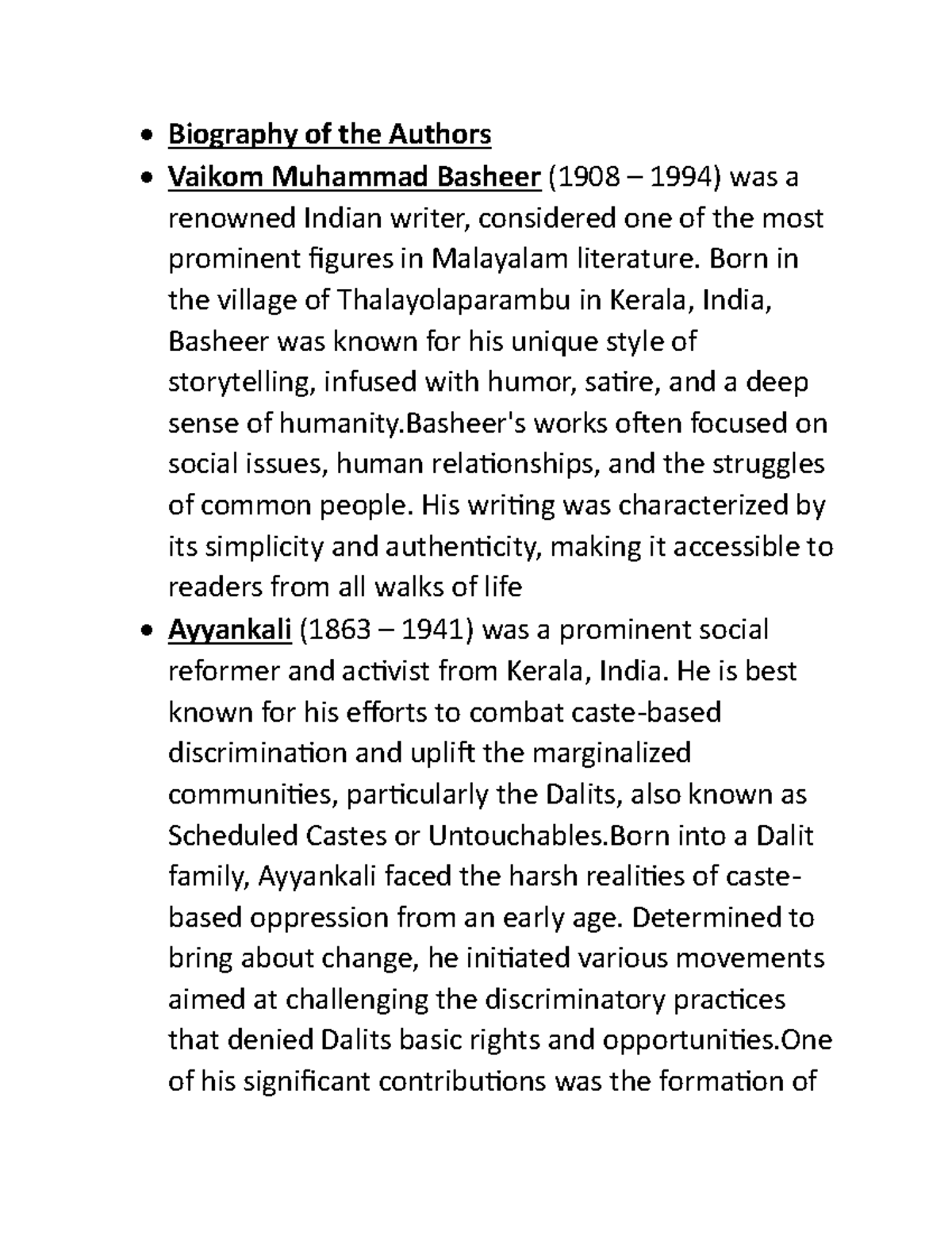English - Study - Biography of the Authors Vaikom Muhammad Basheer ...