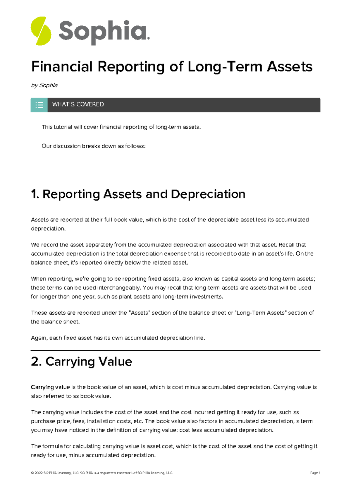 Financial reporting of long term assets 2 - Our discussion breaks down ...