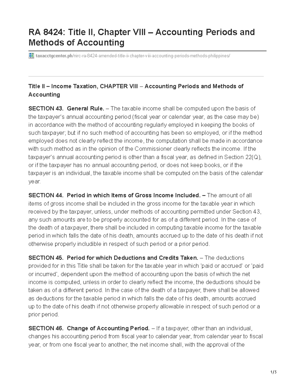 Periods and Methods of Accounting in Taxation - BIR - RA 8424: Title II ...