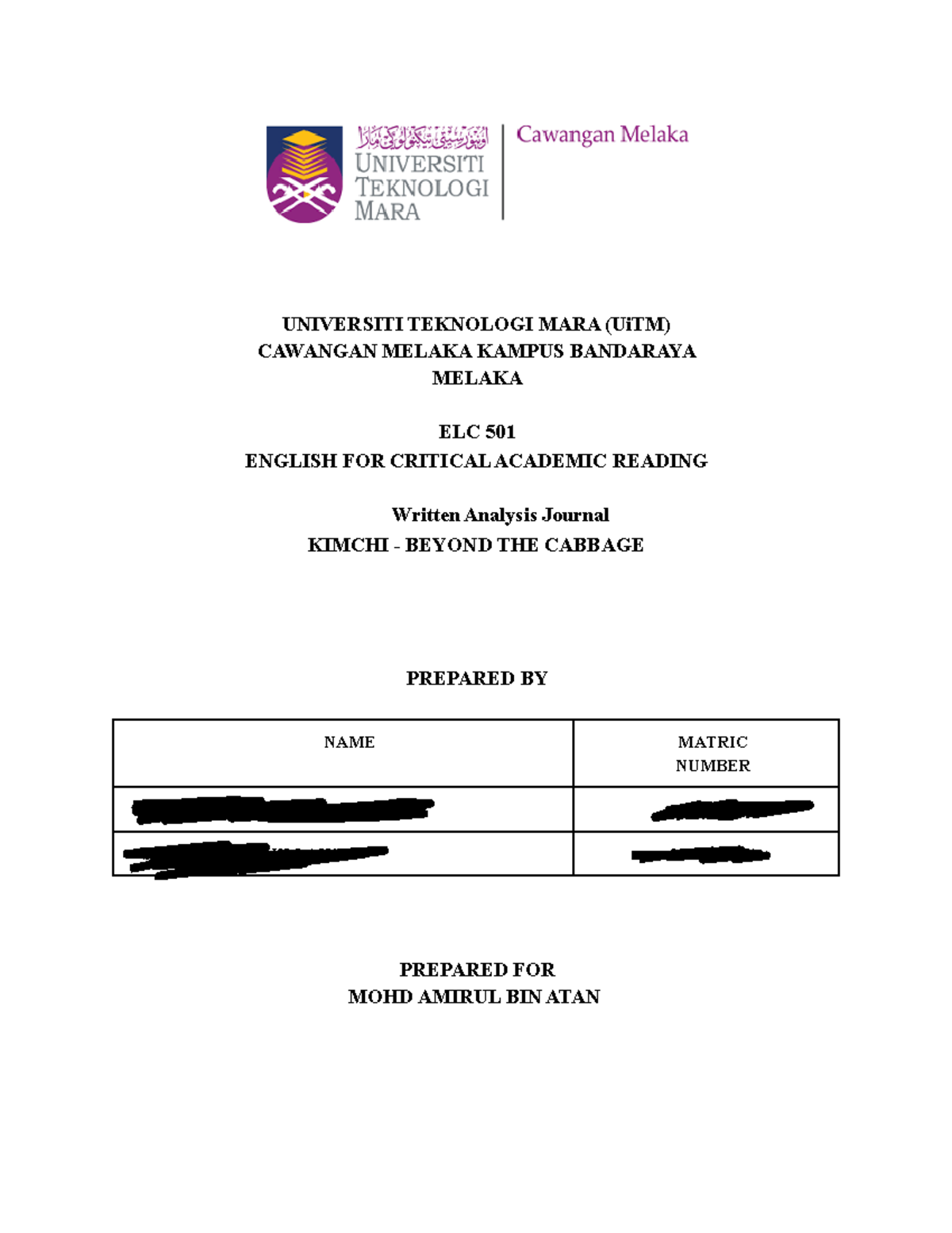 Elc 501 uitm - awdawdawdaw - UNIVERSITI TEKNOLOGI MARA (UiTM) CAWANGAN ...