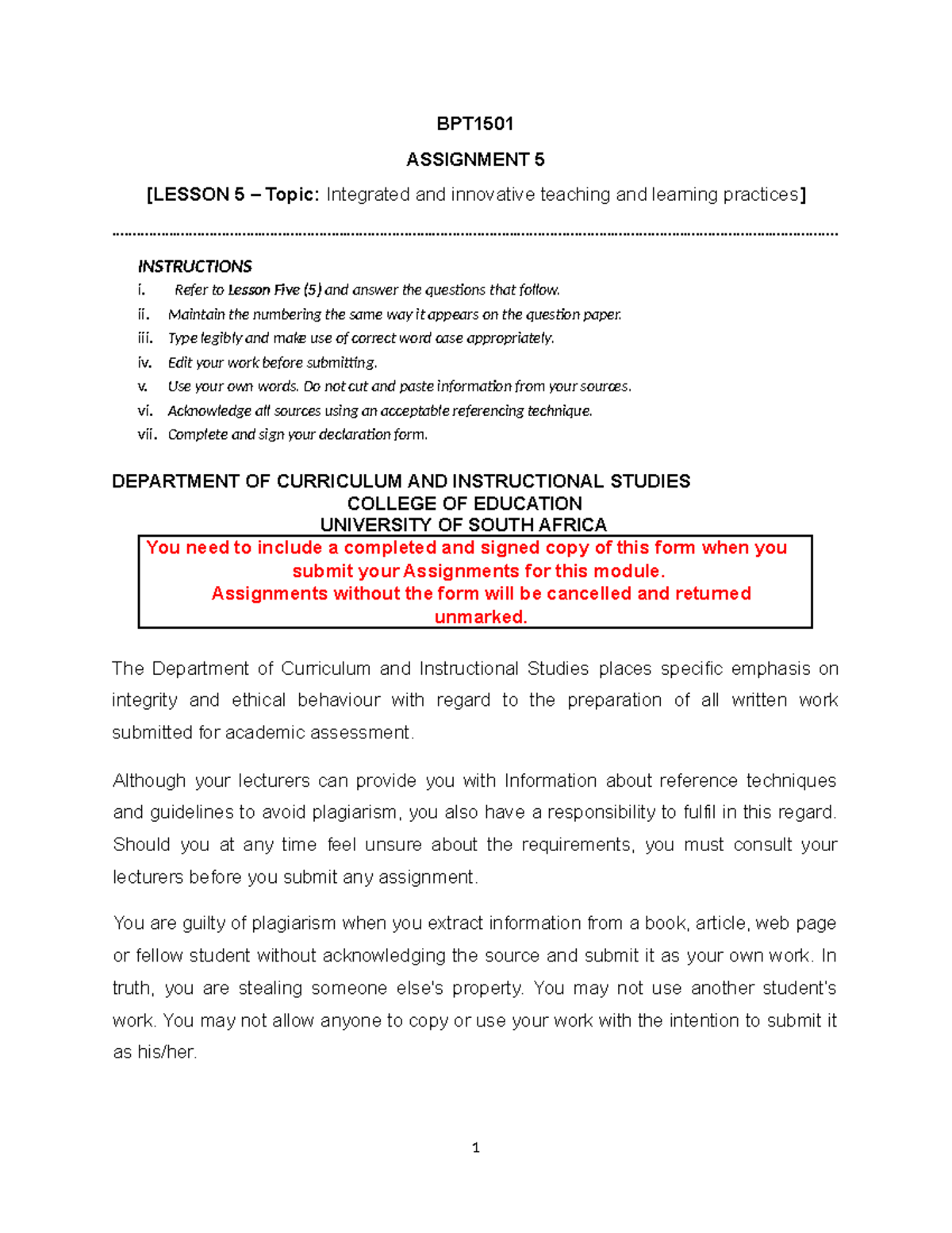 Semster 1 BPT1501 Assignment 5 Lesson 5 (1) - BPT ASSIGNMENT 5 [LESSON ...