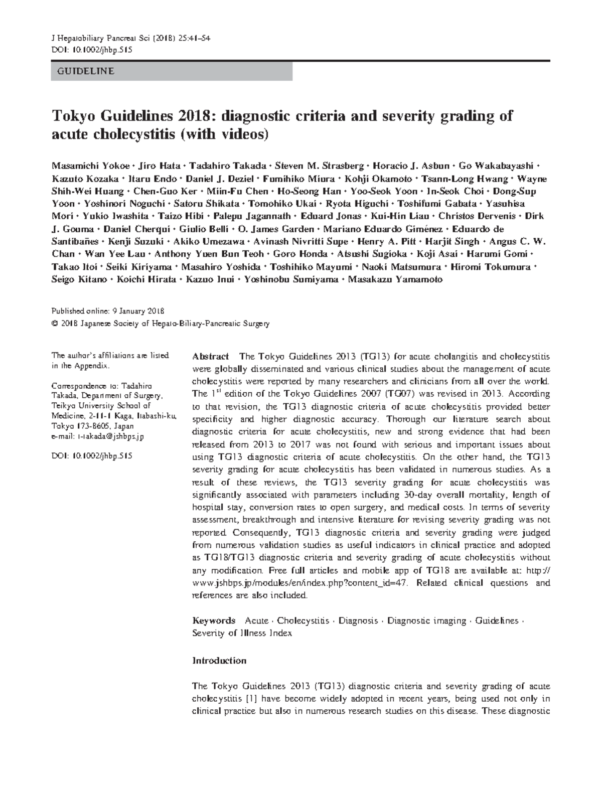 Diagnostic criteria and severity grading of acute cholecystitis-TG18 ...
