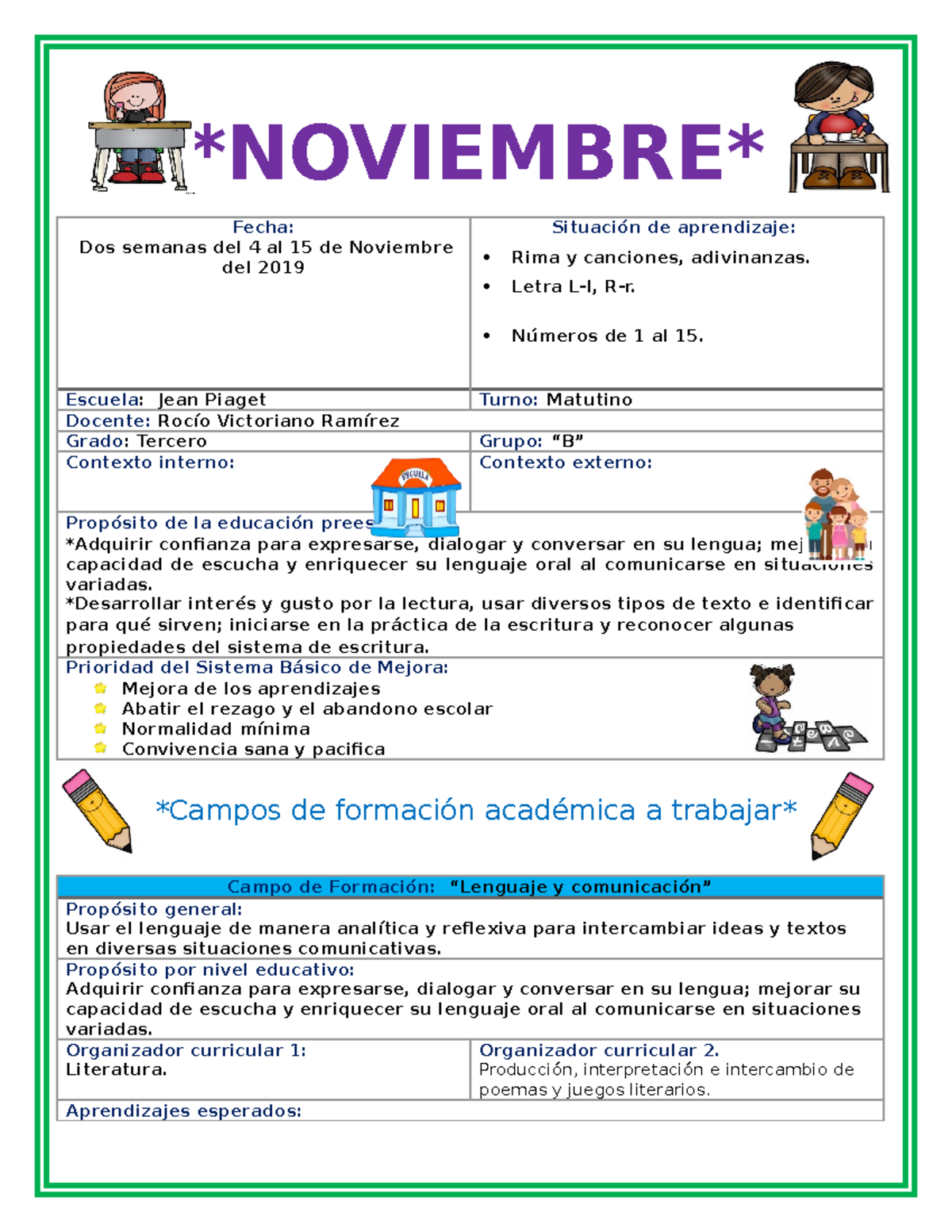 4-noviembre planeación - NOVIEMBRE Fecha: Dos semanas del 4 al 15 de ...