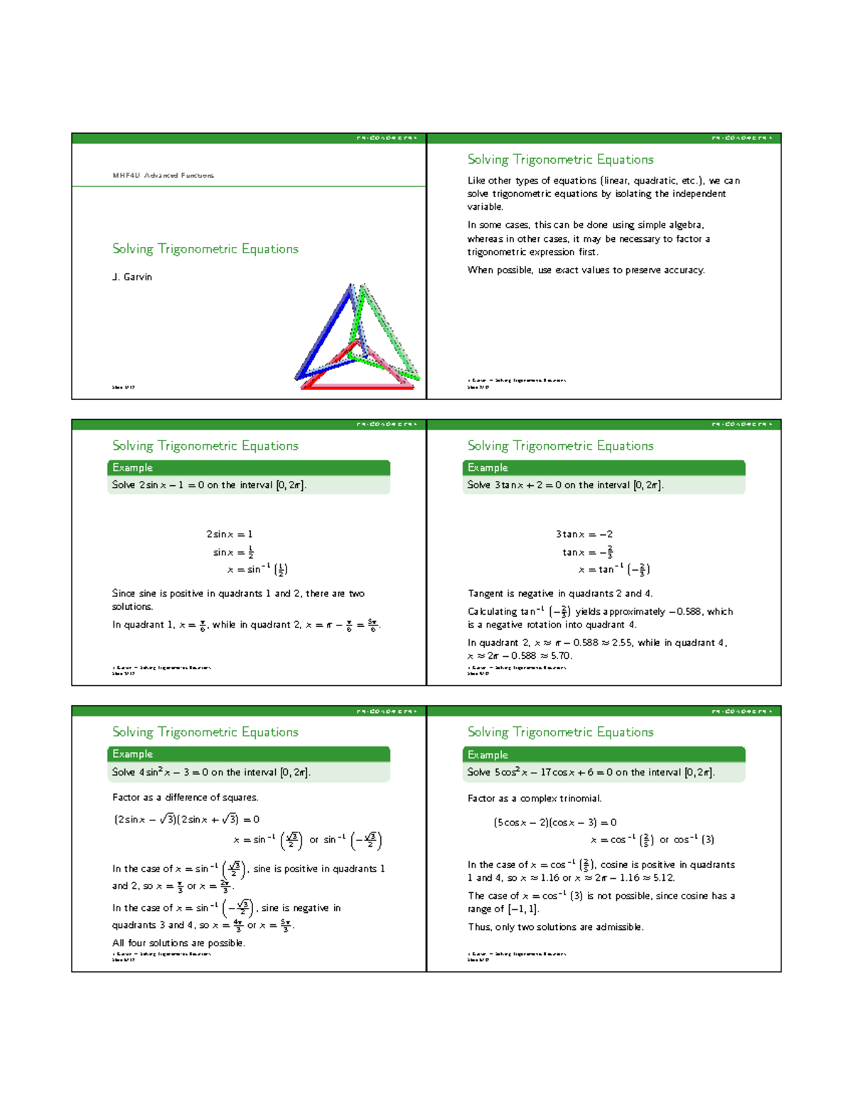 Solving trig equations handout - t r i g o n o m e t r y MHF4U ...