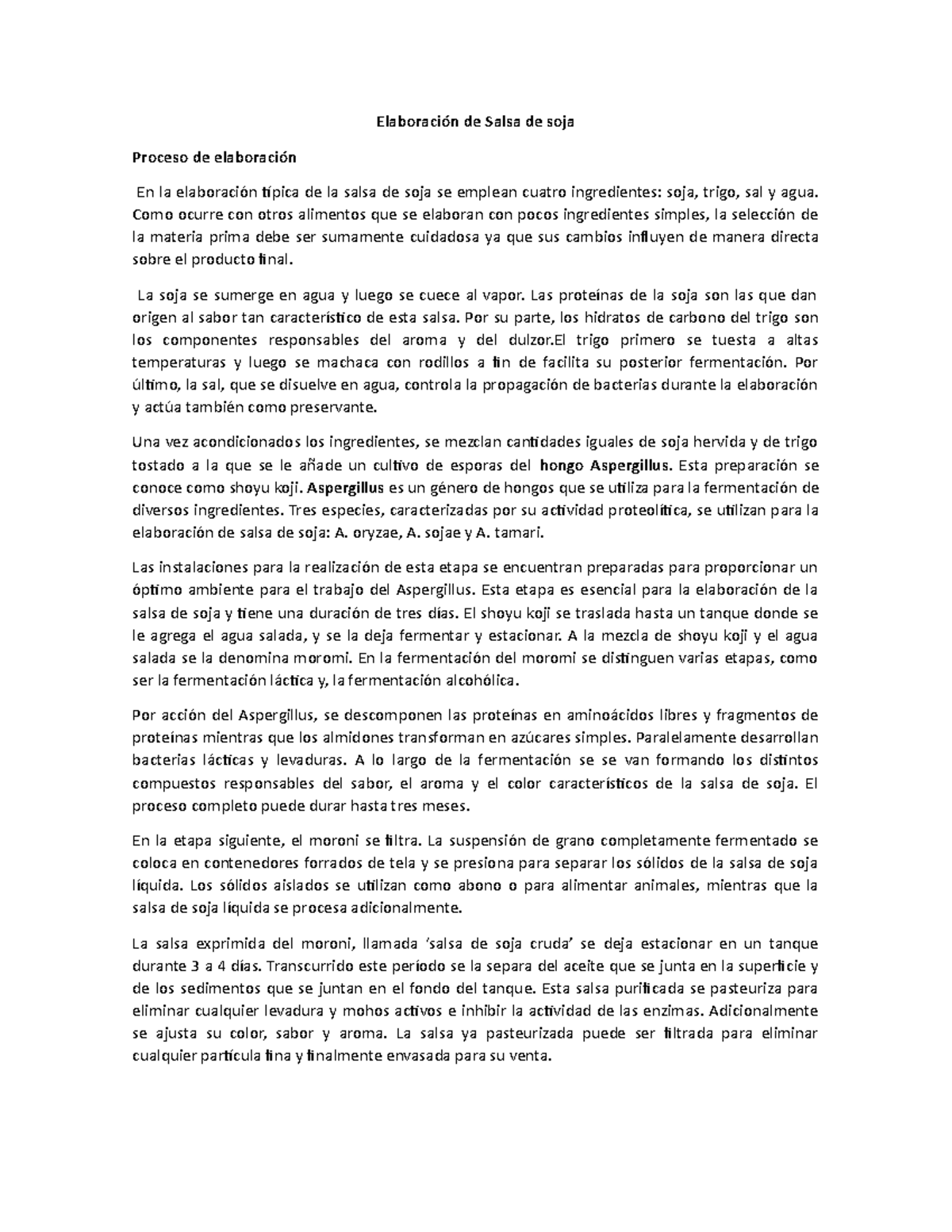 Elaboración de Salsa de soja - Elaboración de Salsa de soja Proceso de ...