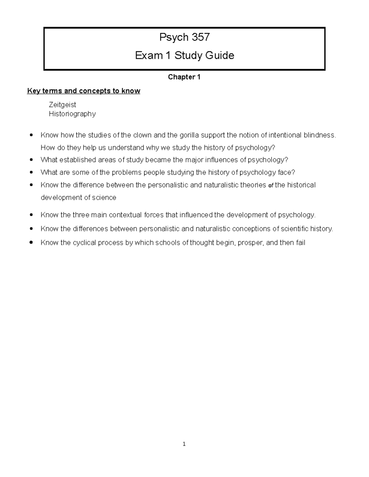 357 Exam 1 Study Guide - Psych 357 Exam 1 Study Guide Chapter 1 Key ...