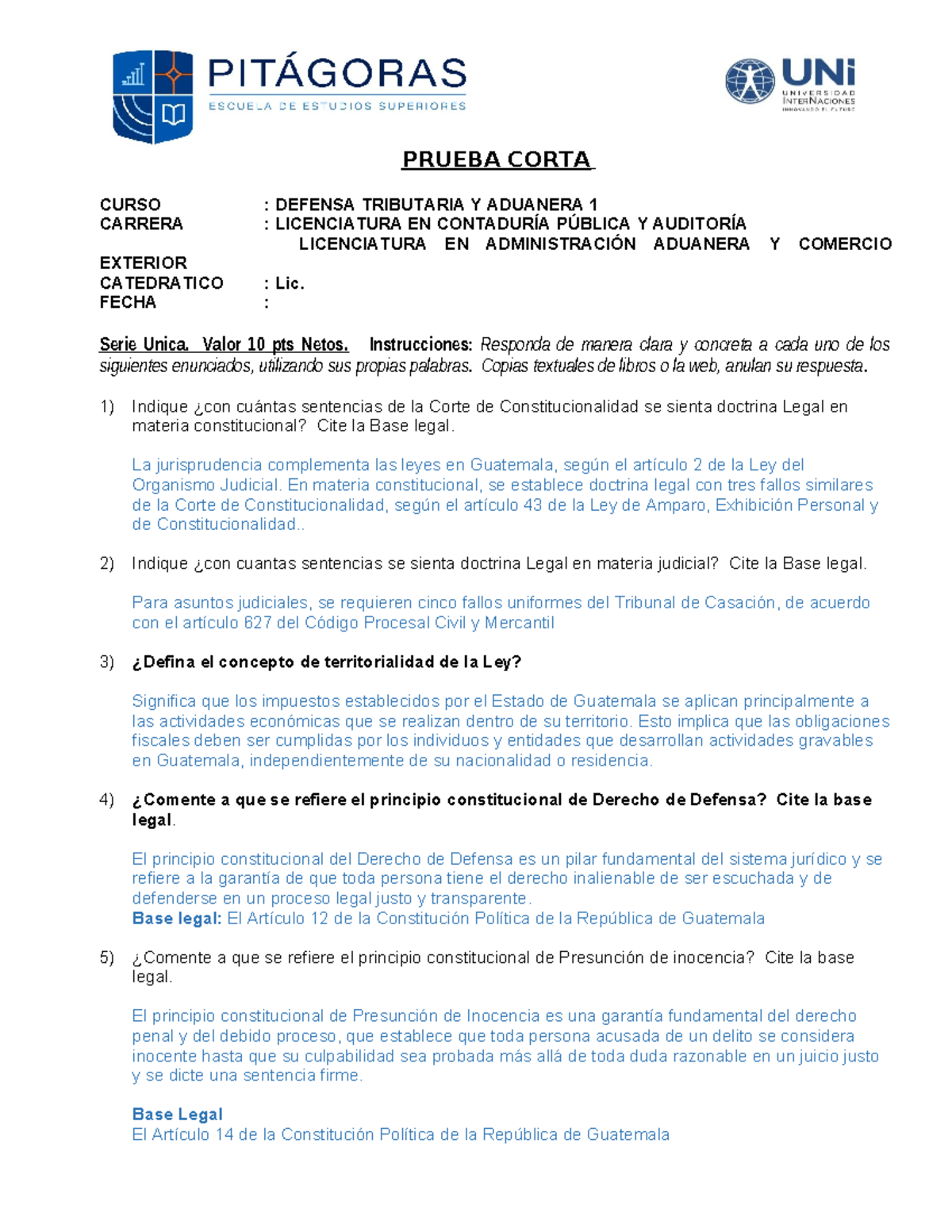 Prueba Corta Defensa Tributaria Y Aduanera 1 - PRUEBA CORTA CURSO ...