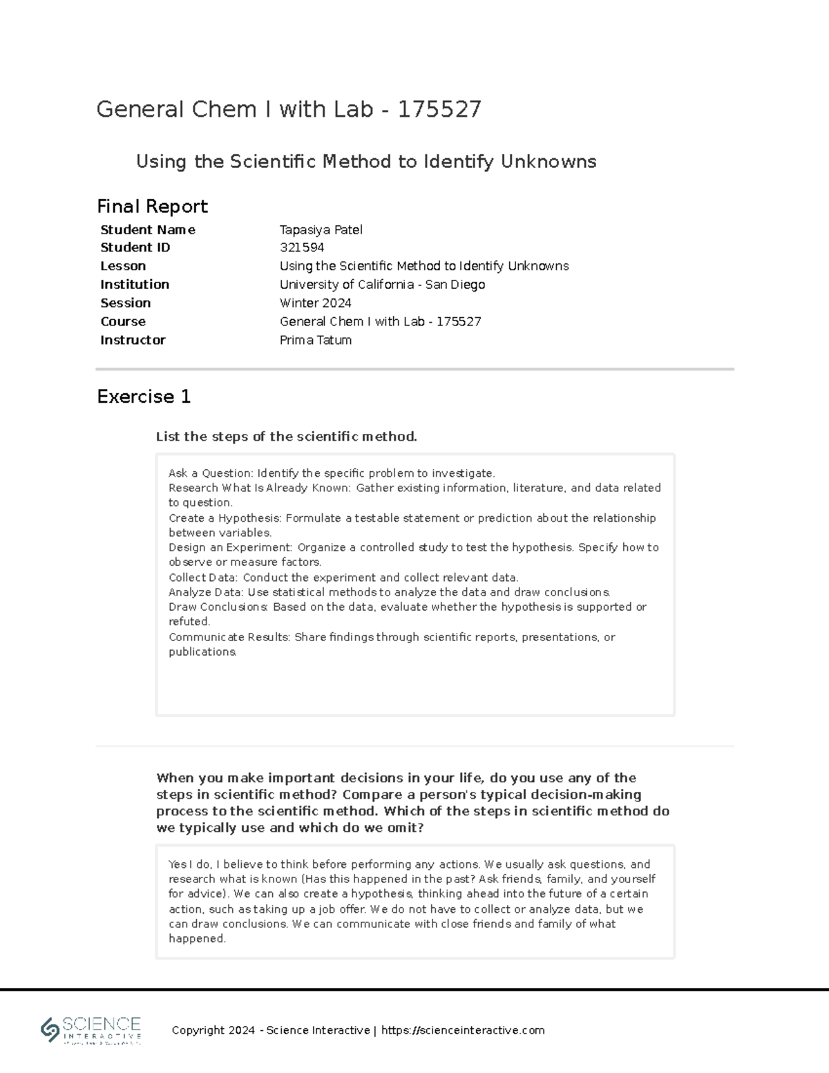 General Chem Iwith Lab 175527 Usingthe Scientific Methodto Identify ...