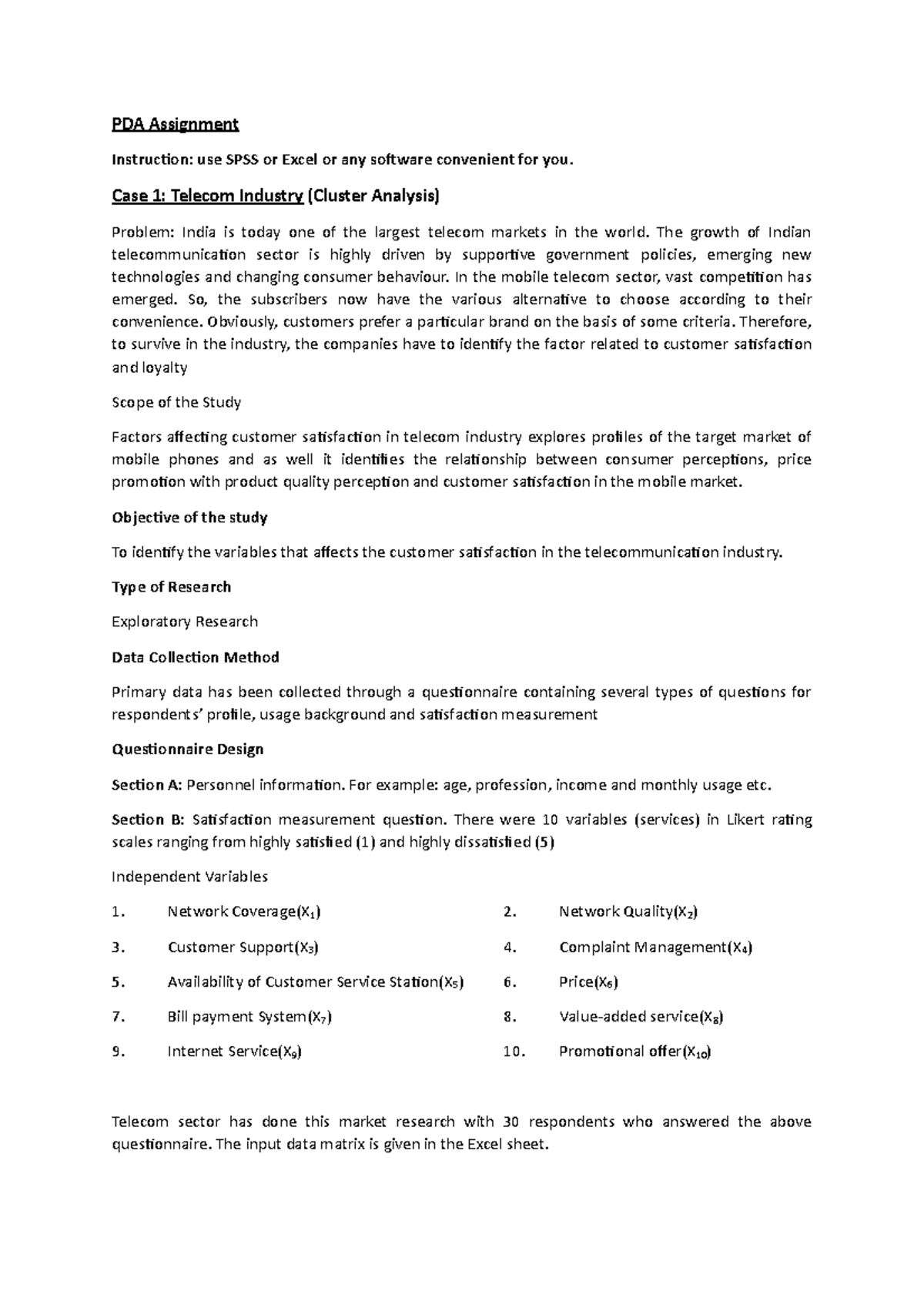 PDA Assignment(Cluster Ana) - PDA Assignment Instruction: use SPSS or Excel or any software ...