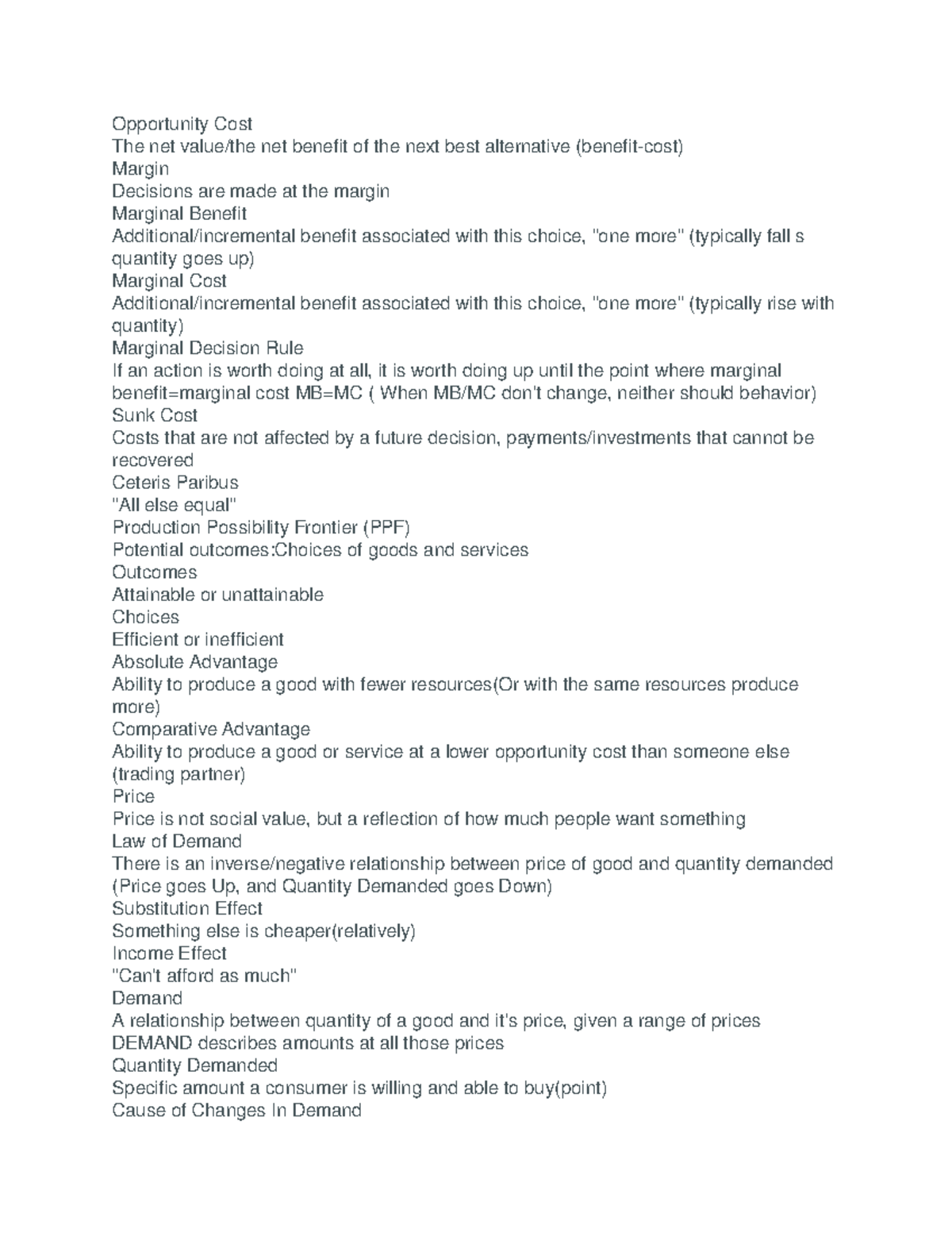 Econ 5 - Summary [S] Fundamentals Of Microeconomics - Opportunity Cost ...