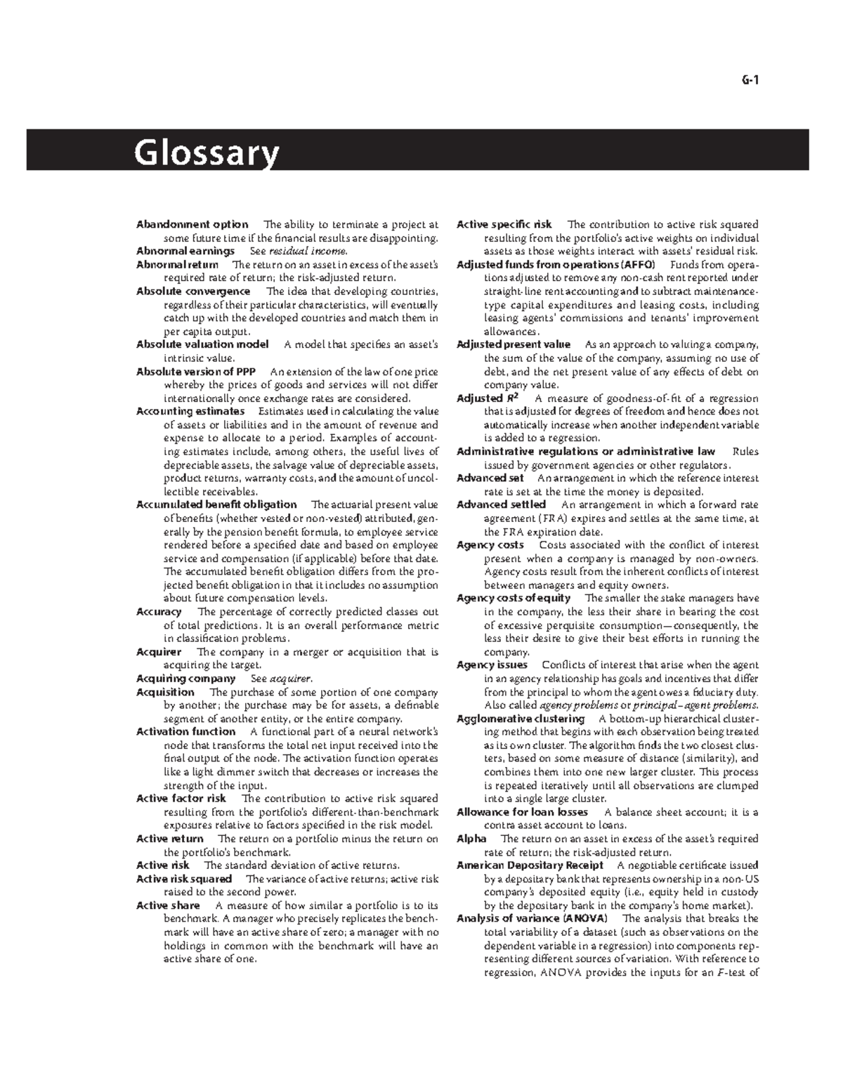 2022-L2-glossary - Definitions - Glossary G- Abandonment option e ...