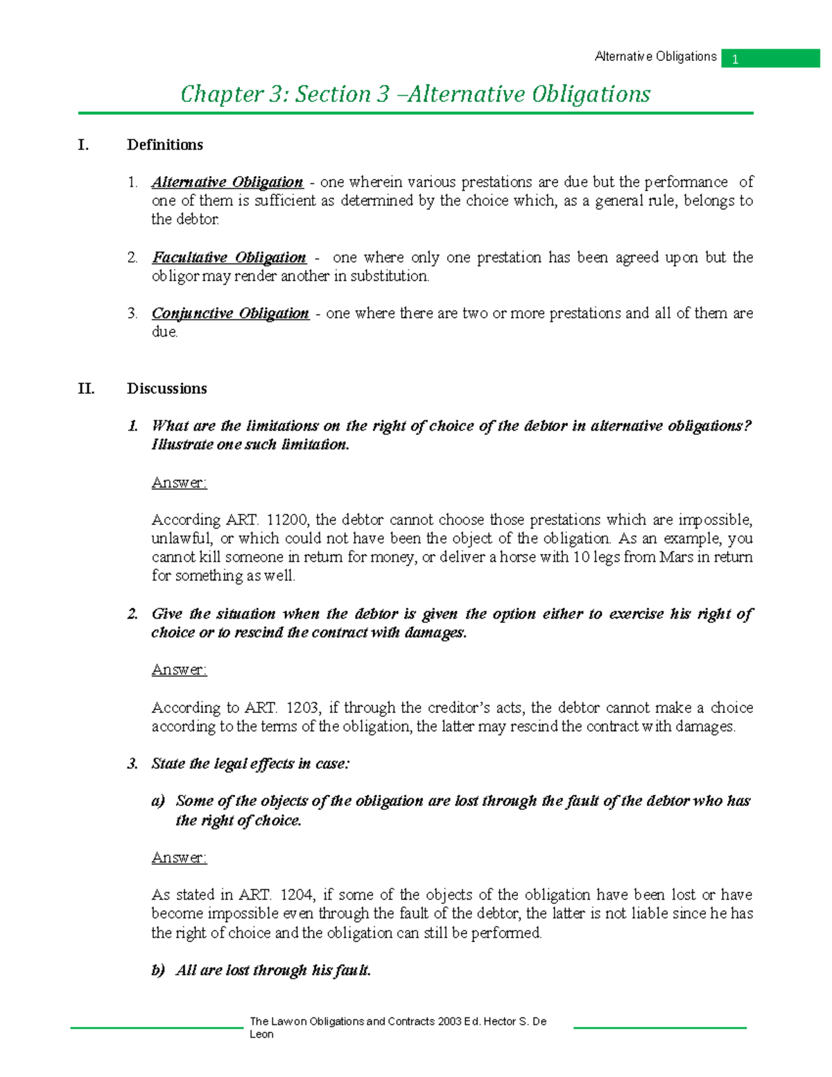 Alternative Obligations Q A - Alternative Obligations 1 Chapter 3: Section 3 –Alternative - Studocu