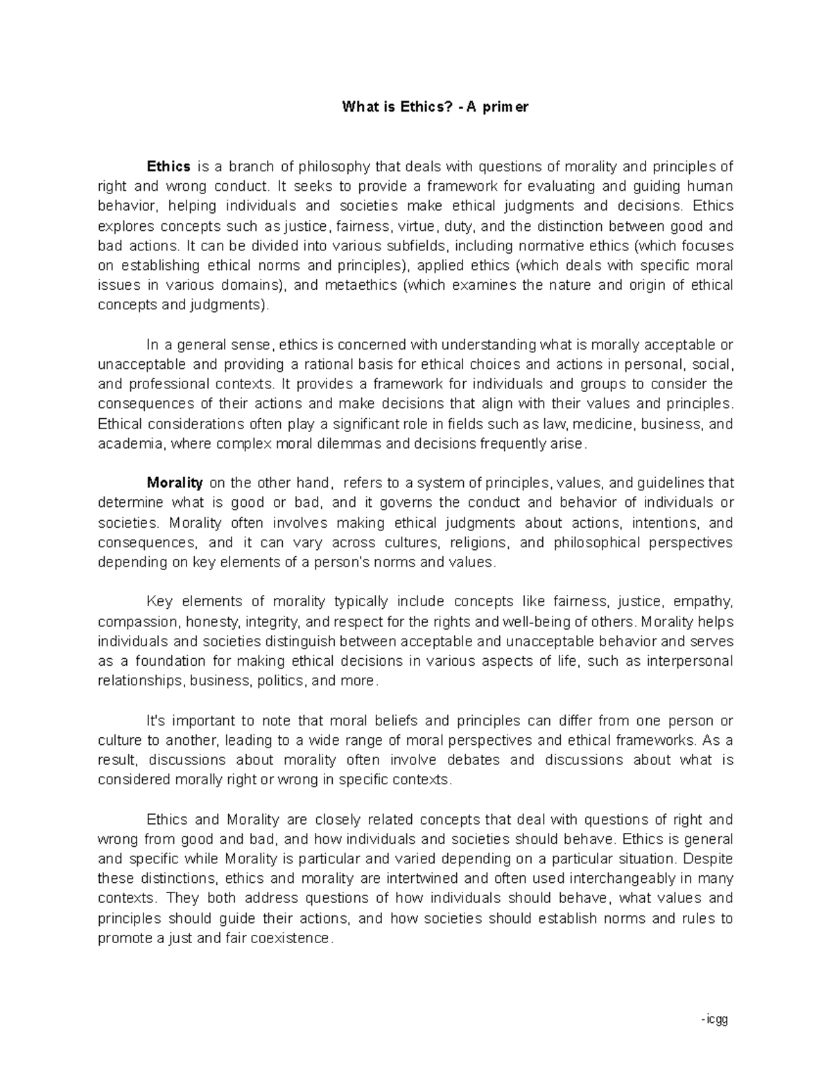 What-is-Ethics -1 - Pdf - What is Ethics? - A primer Ethics is a branch ...