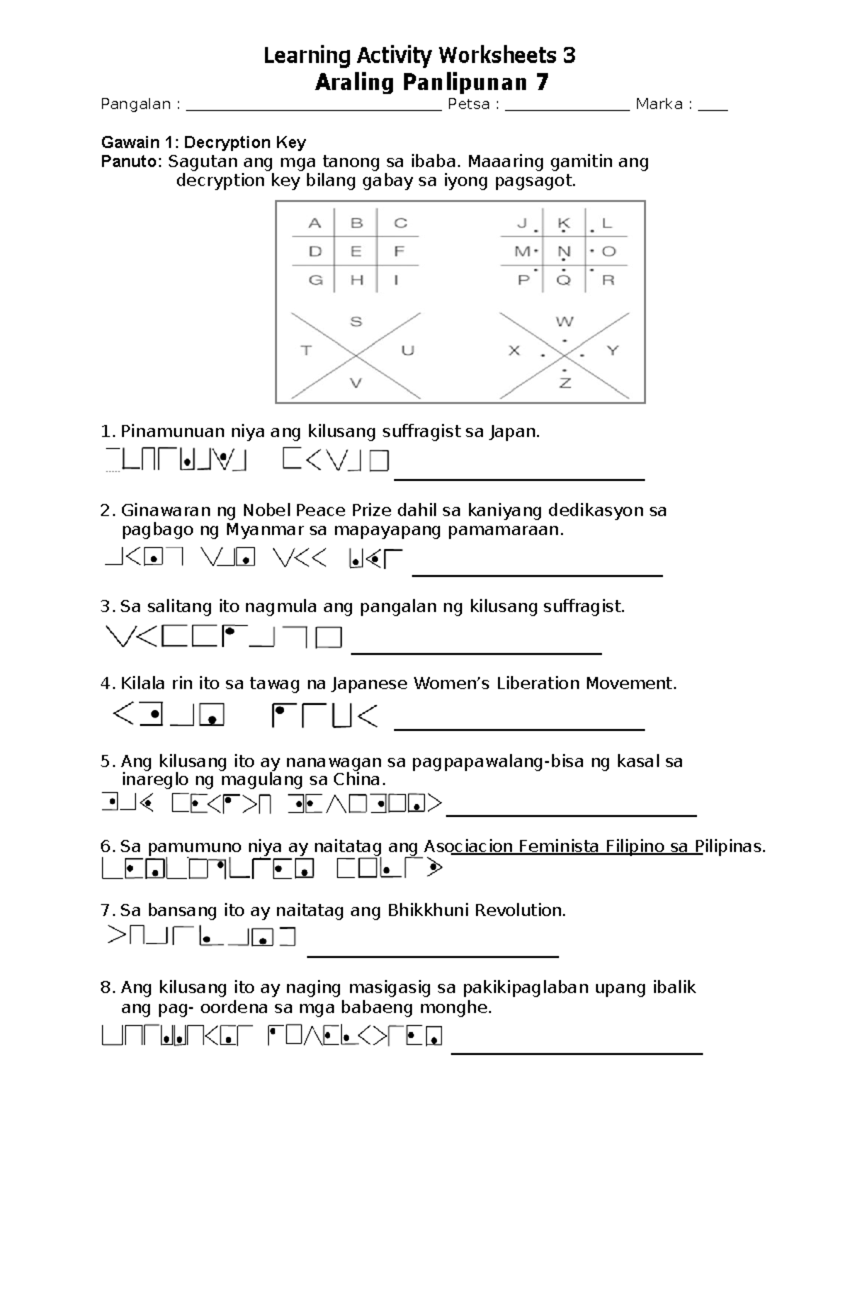 LAW 3 - LEARNING ACTIVITY SHEETS - Araling Panlipunan 7 Pangalan : Petsa : Marka : Gawain 1 ...