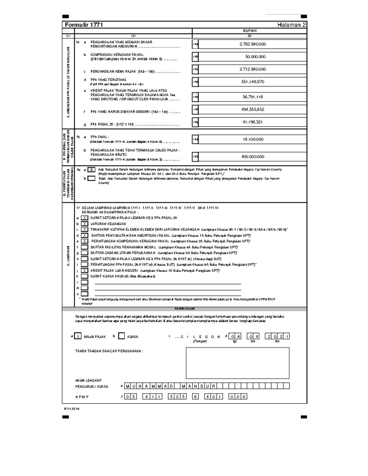 1771 Rp-1 - materi kuliah - Formulir 1771 Halaman 2 14. a. PENGHASILAN ...