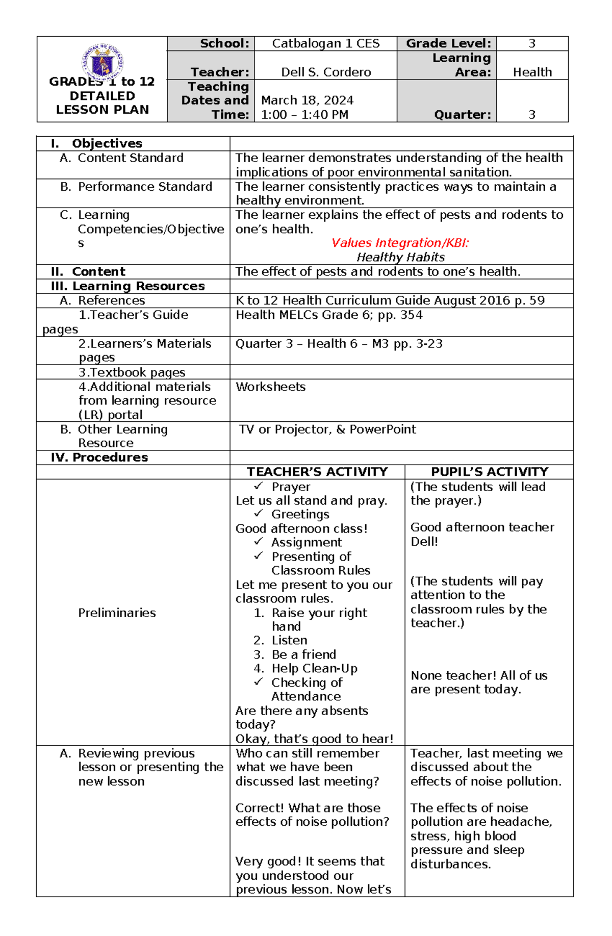 DLP - Health 6 - Pests and rodents Finaleeeeee - GRADES 1 to 12 ...
