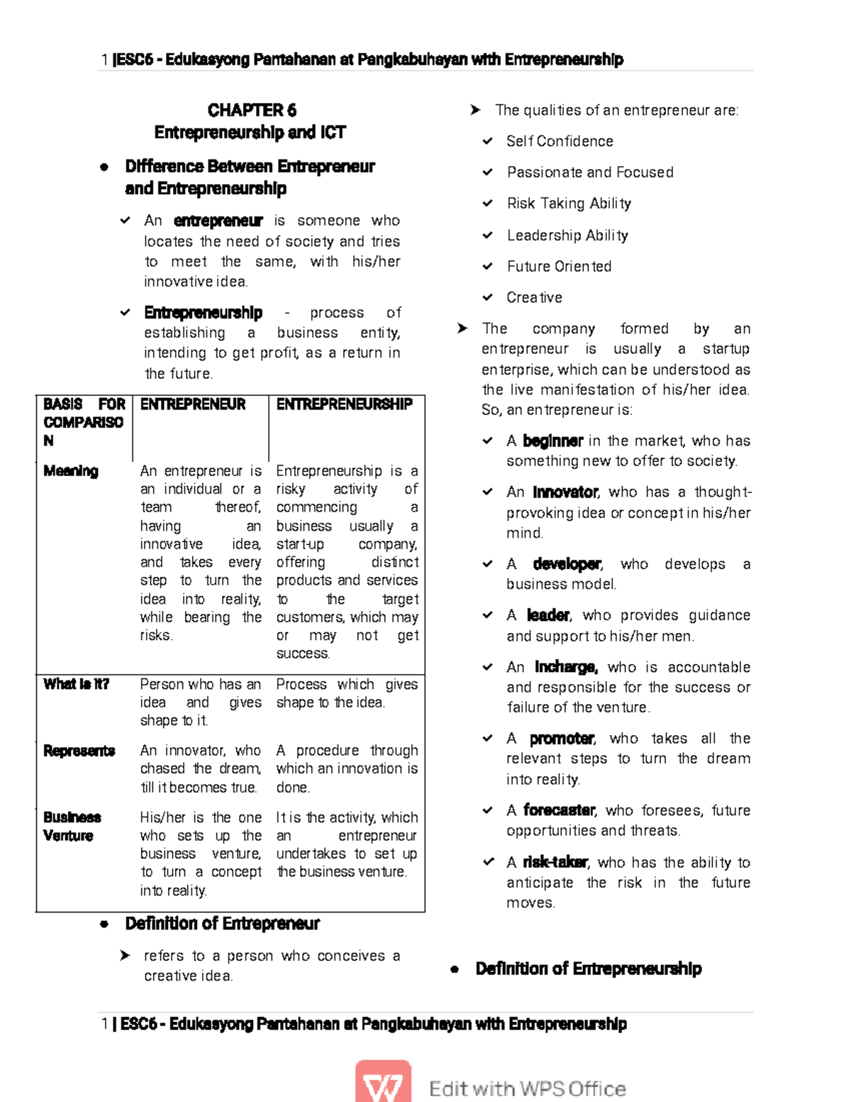 ESC6-reviewer-final - reviewer - CHAPTER 6 Entrepreneurship and ICT ...