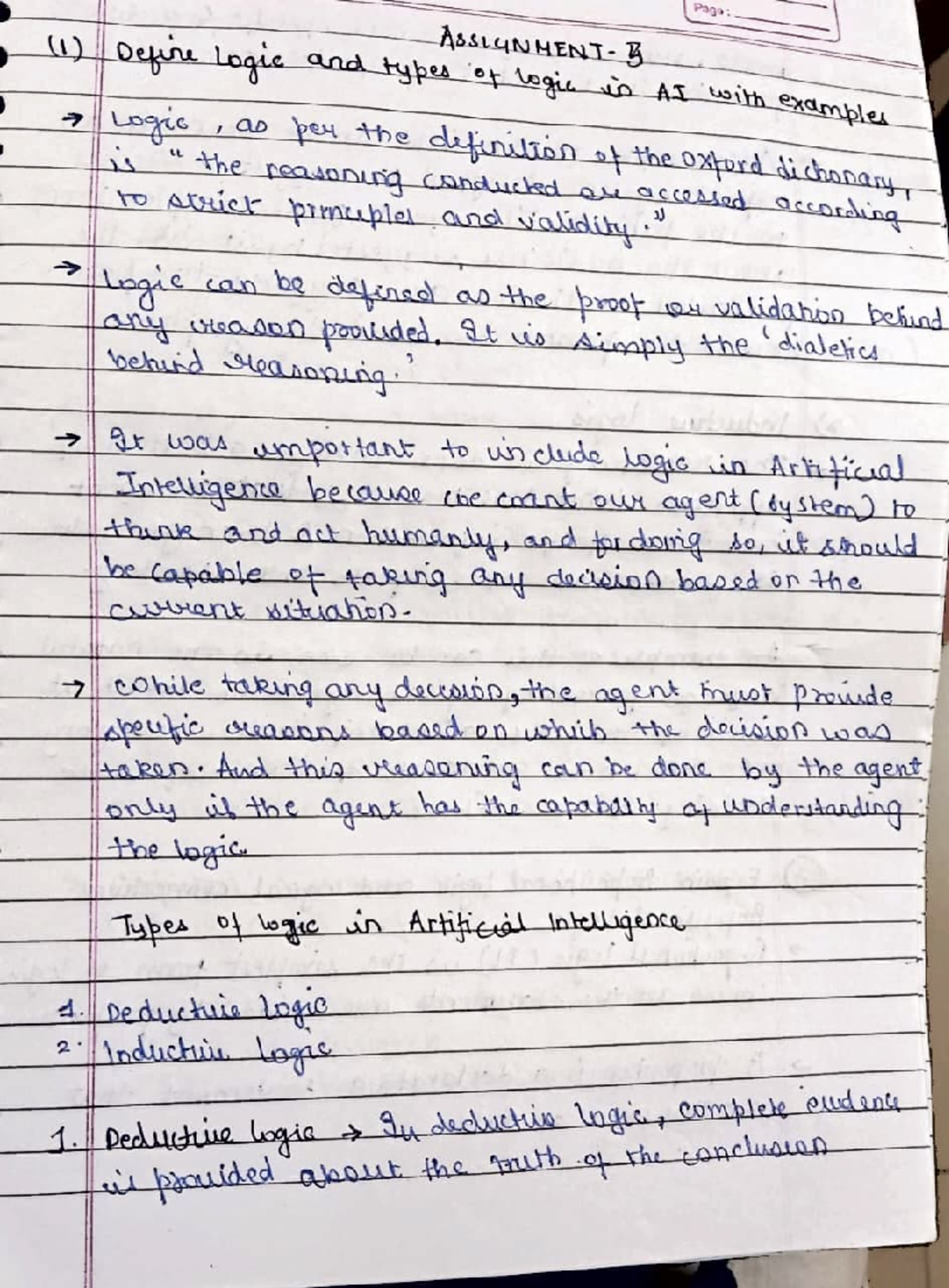 AI - ch 4 assignment - u)Qege logie 2 and tupea o ogie n AI uoih ...