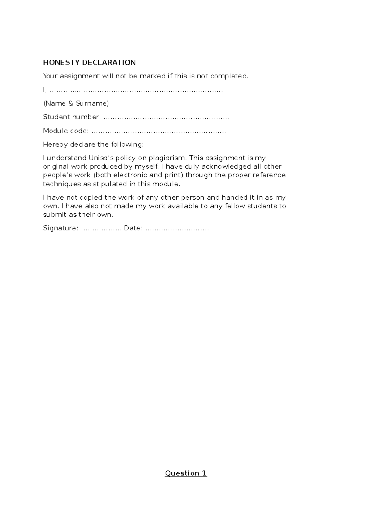 TMN3705 - NOTES - HONESTY DECLARATION Your assignment will not be ...