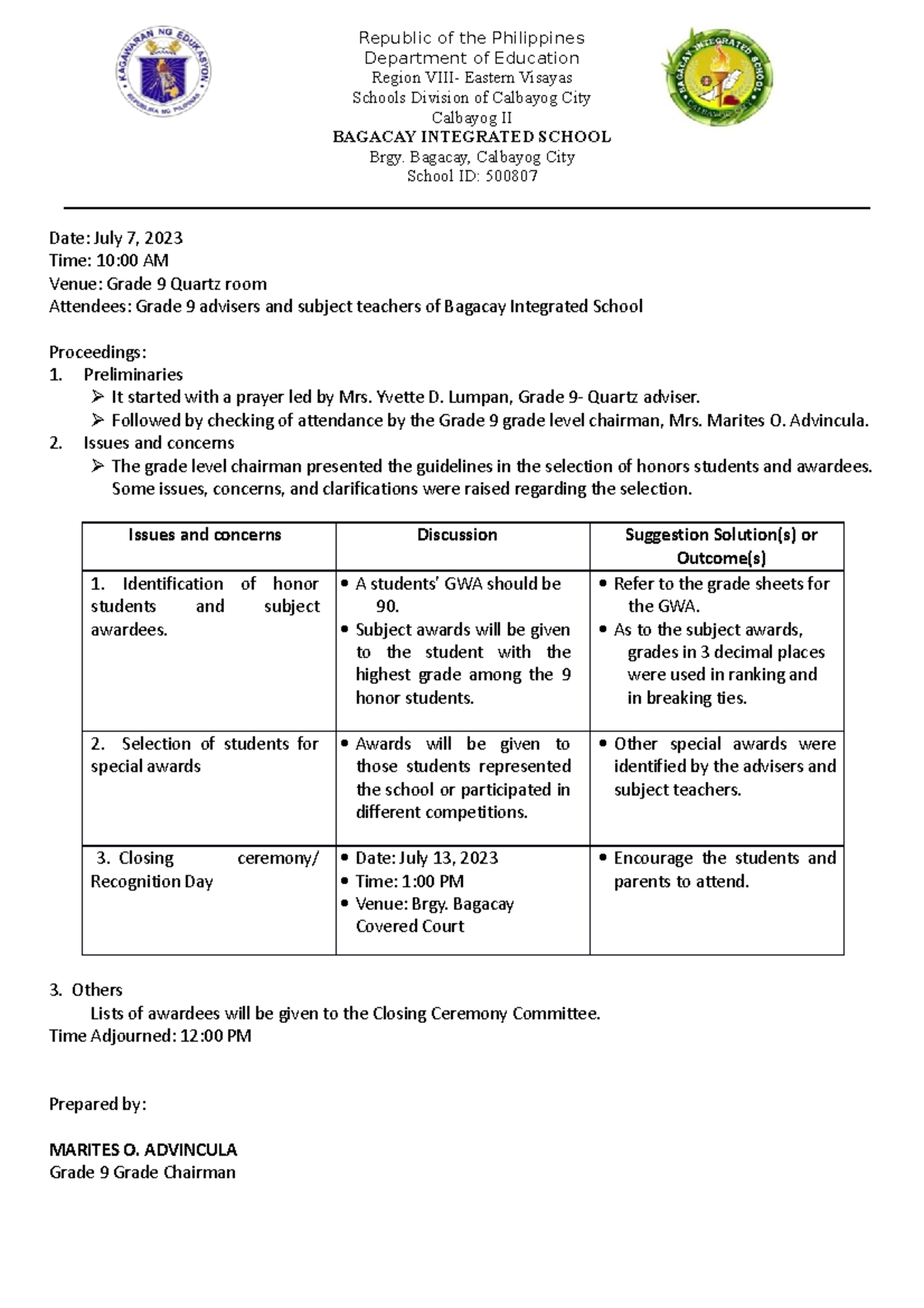 FGD Minutes of meeting - FGD - Republic of the Philippines Department ...