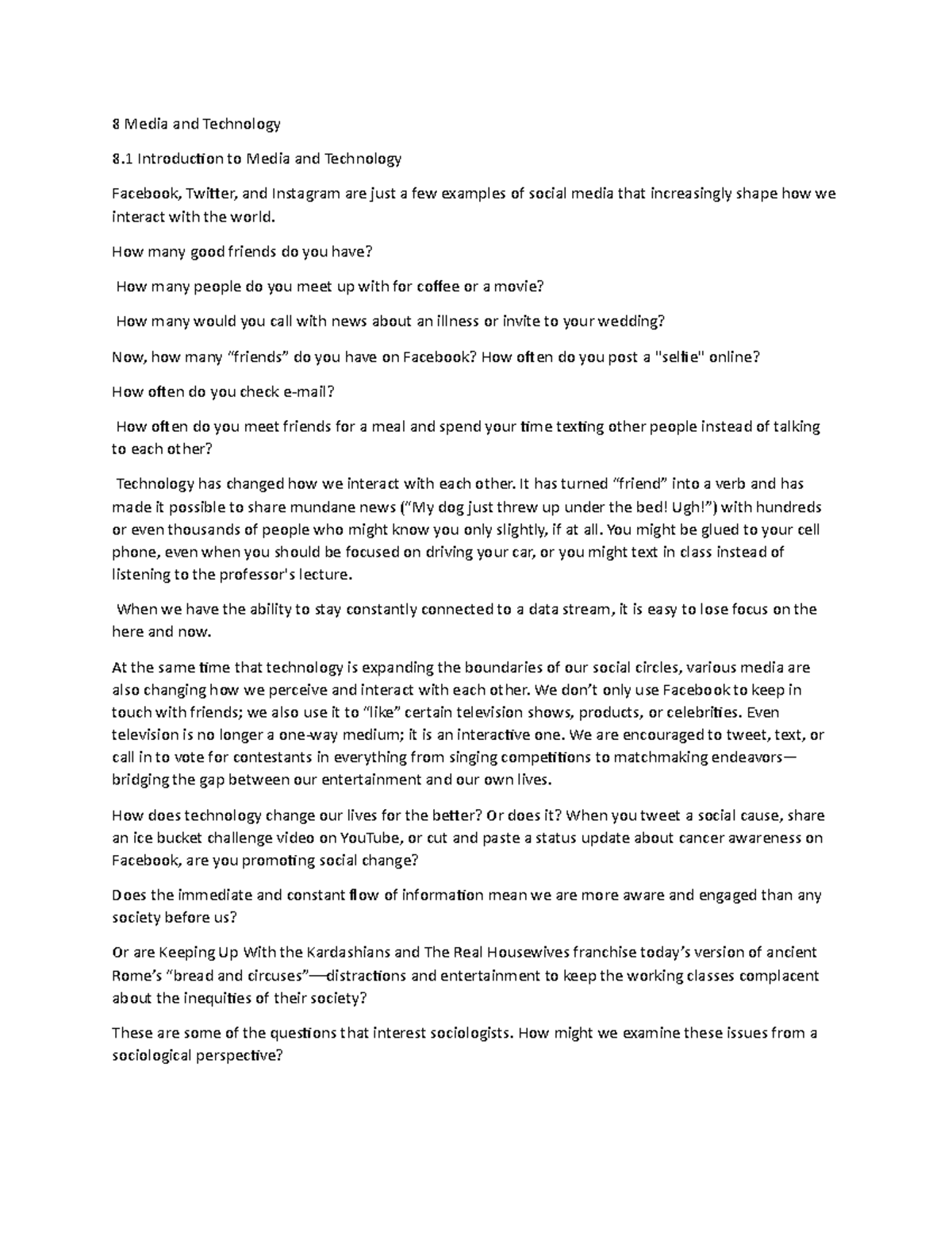 Chapter 8 media and technology notes - 8 Media and Technology 8 ...