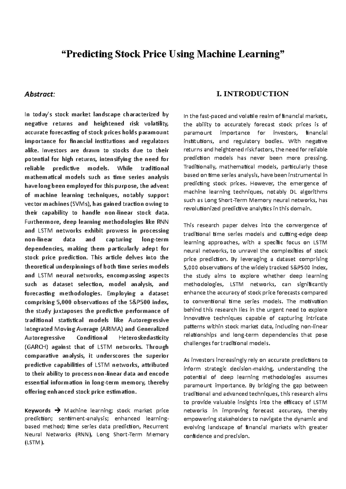Research Paper LSTM Final - “Predicting Stock Price Using Machine ...