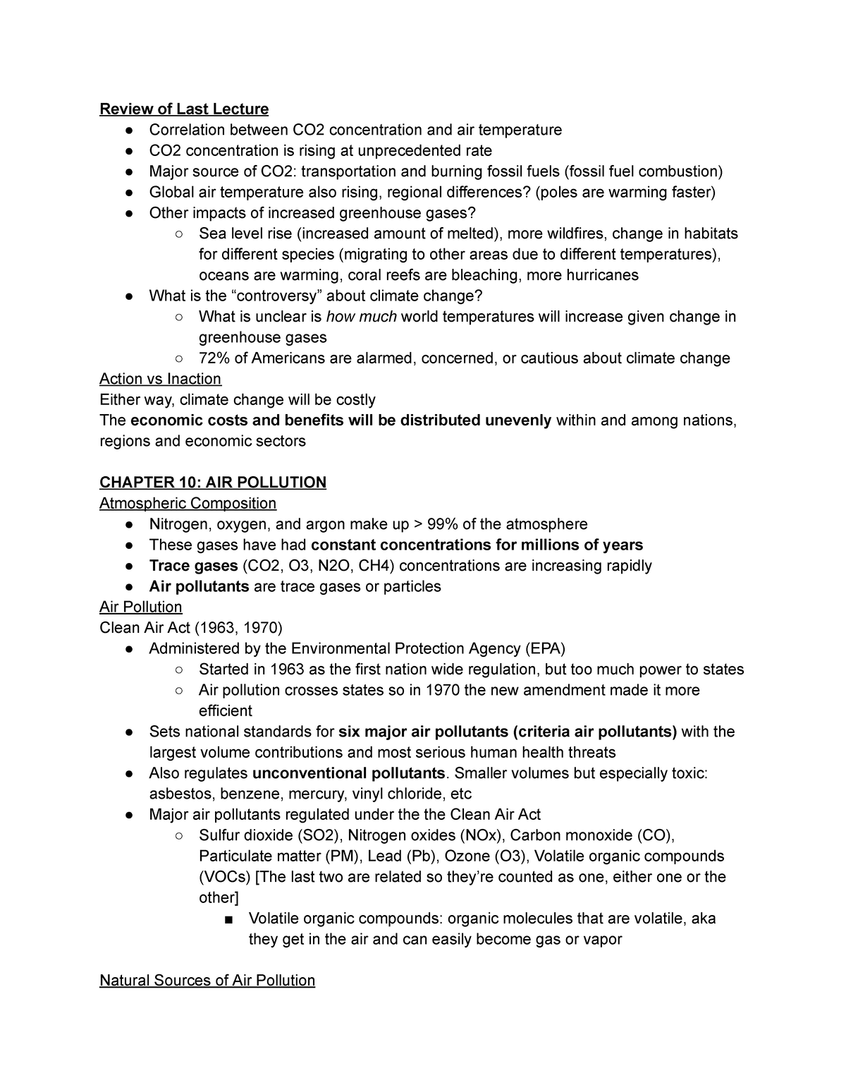 Environmental Science Climate Change - Google Docs - Review of Last ...