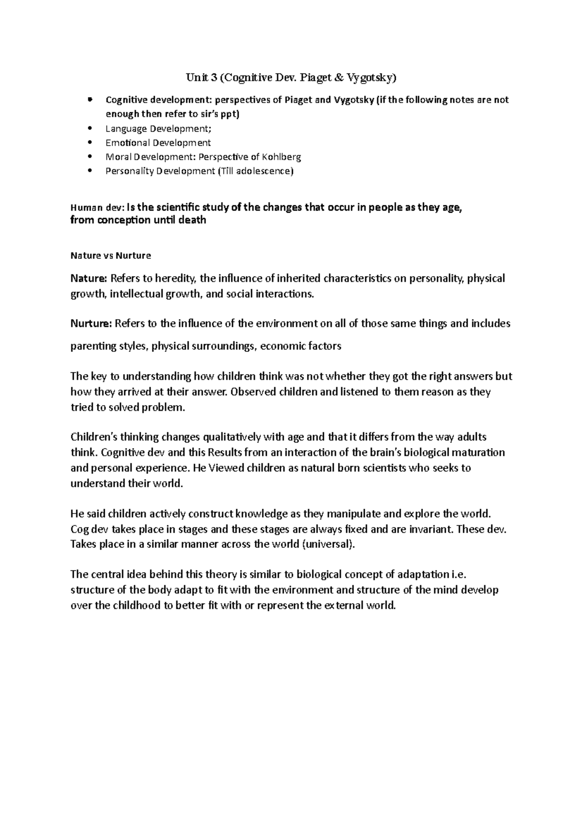 (Cog development Piaget & Vygotsky) - Unit 3 (Cognitive Dev. Piaget ...