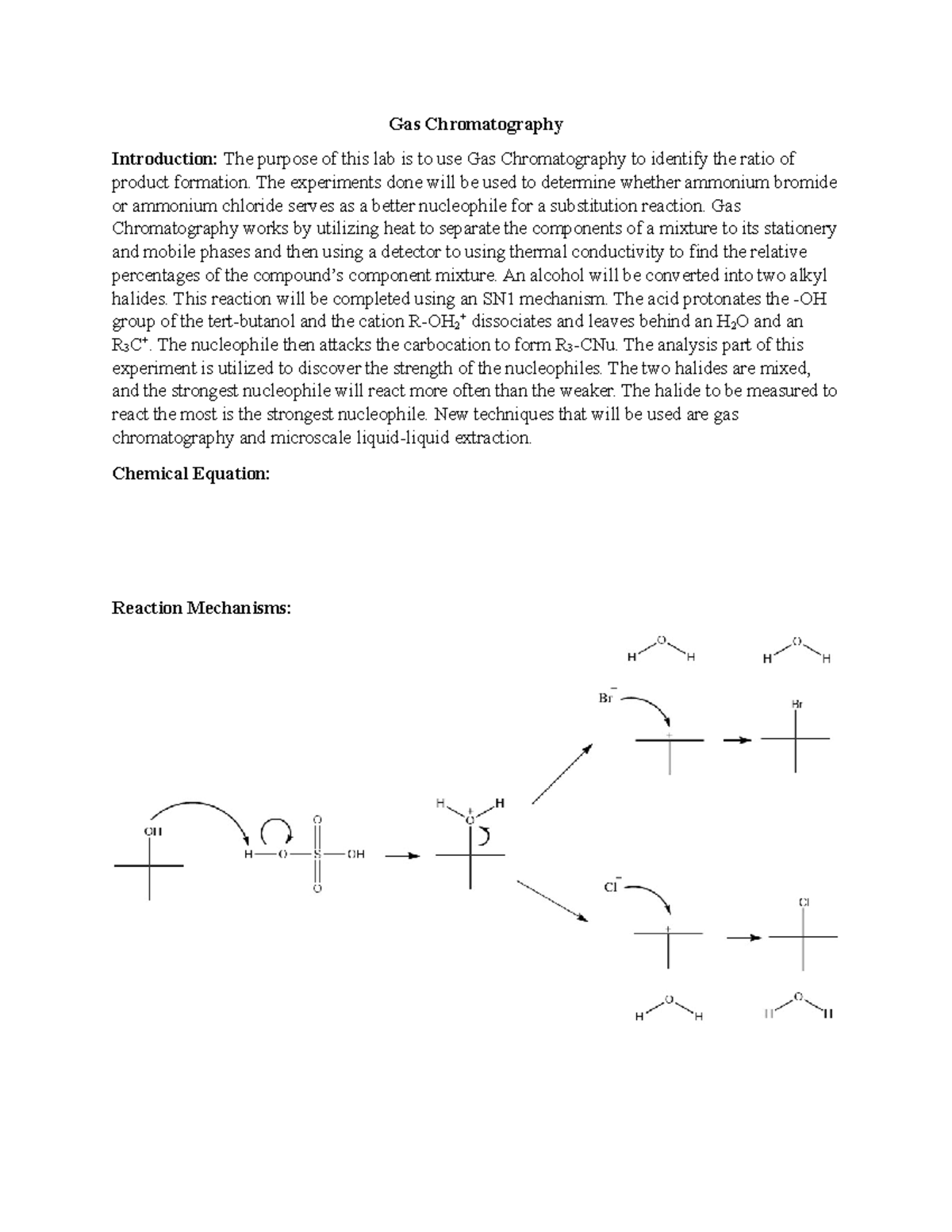 Lab 1 Gas Chromatography - Gas Chromatography Introduction: The purpose ...
