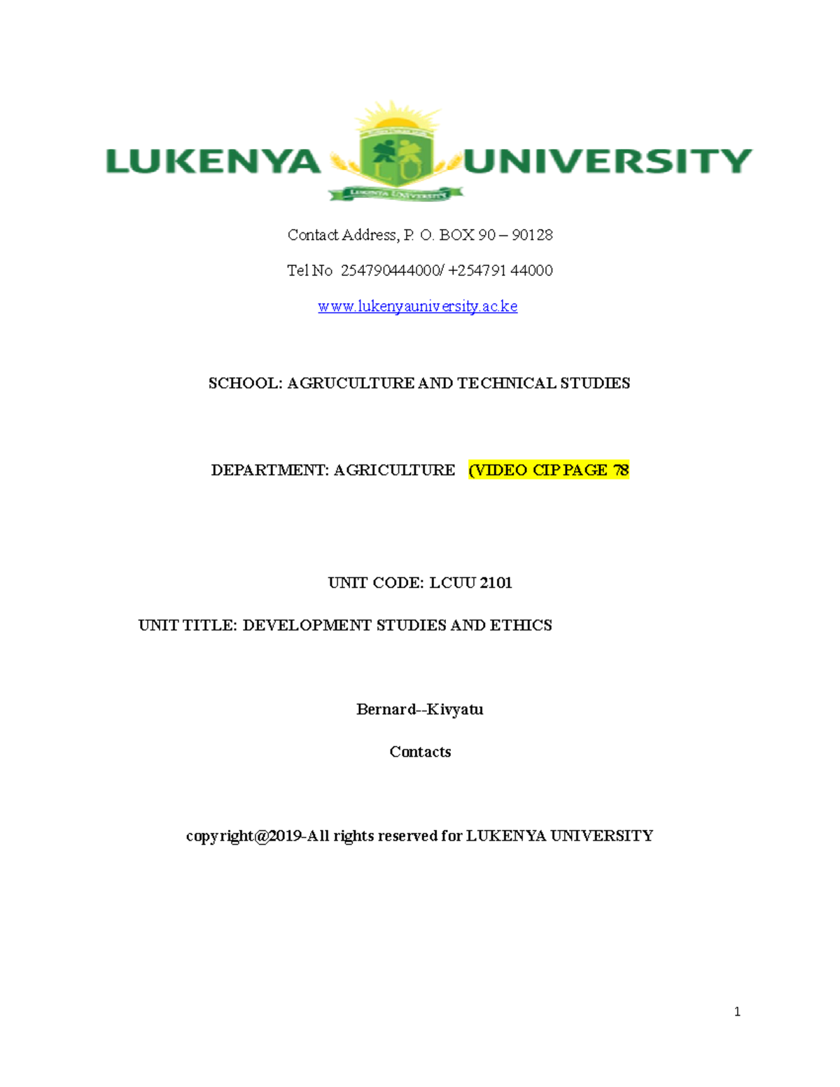 01 MOD Template Development Studies AND Ethics - Contact Address, P. O ...