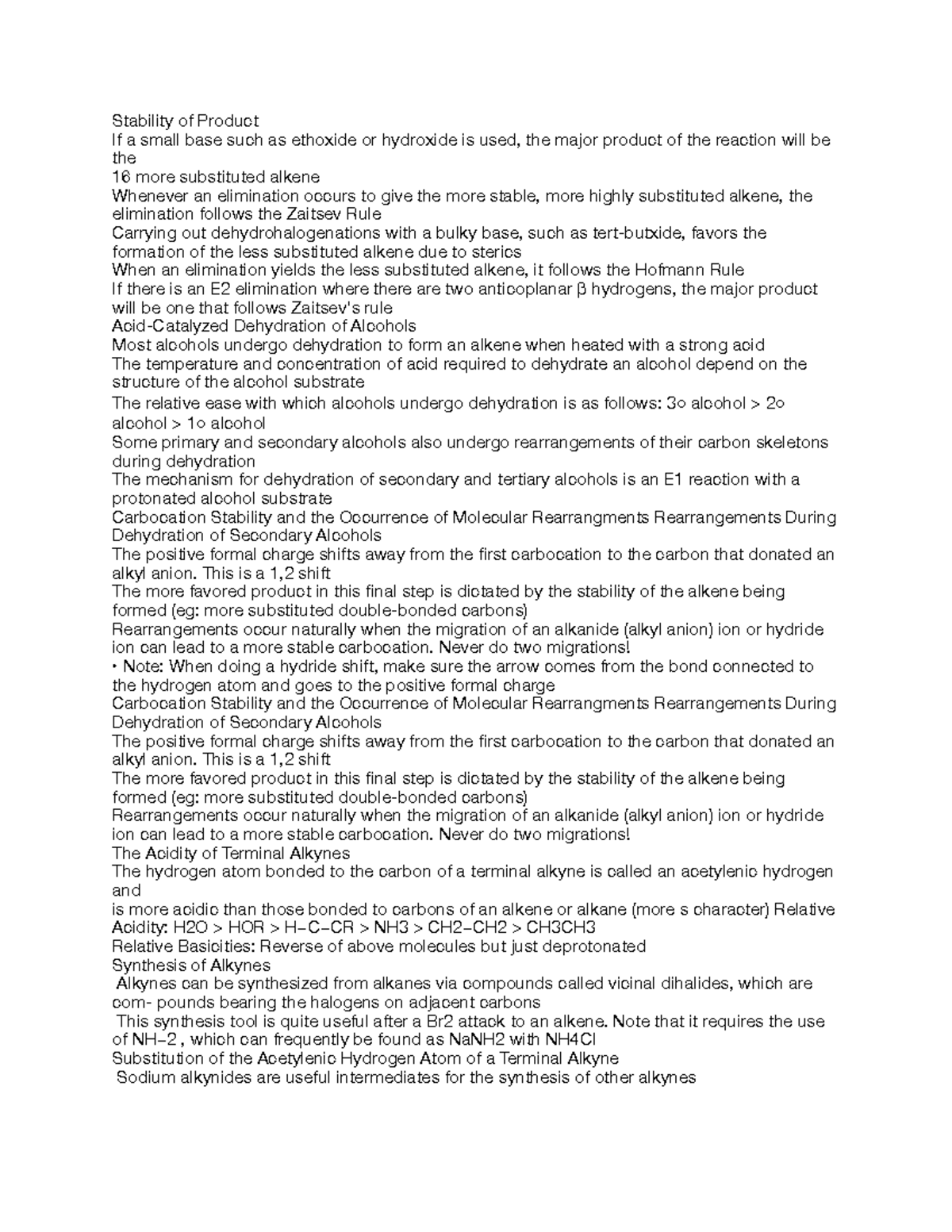 OC 14 - Notes - Stability of Product If a small base such as ethoxide ...