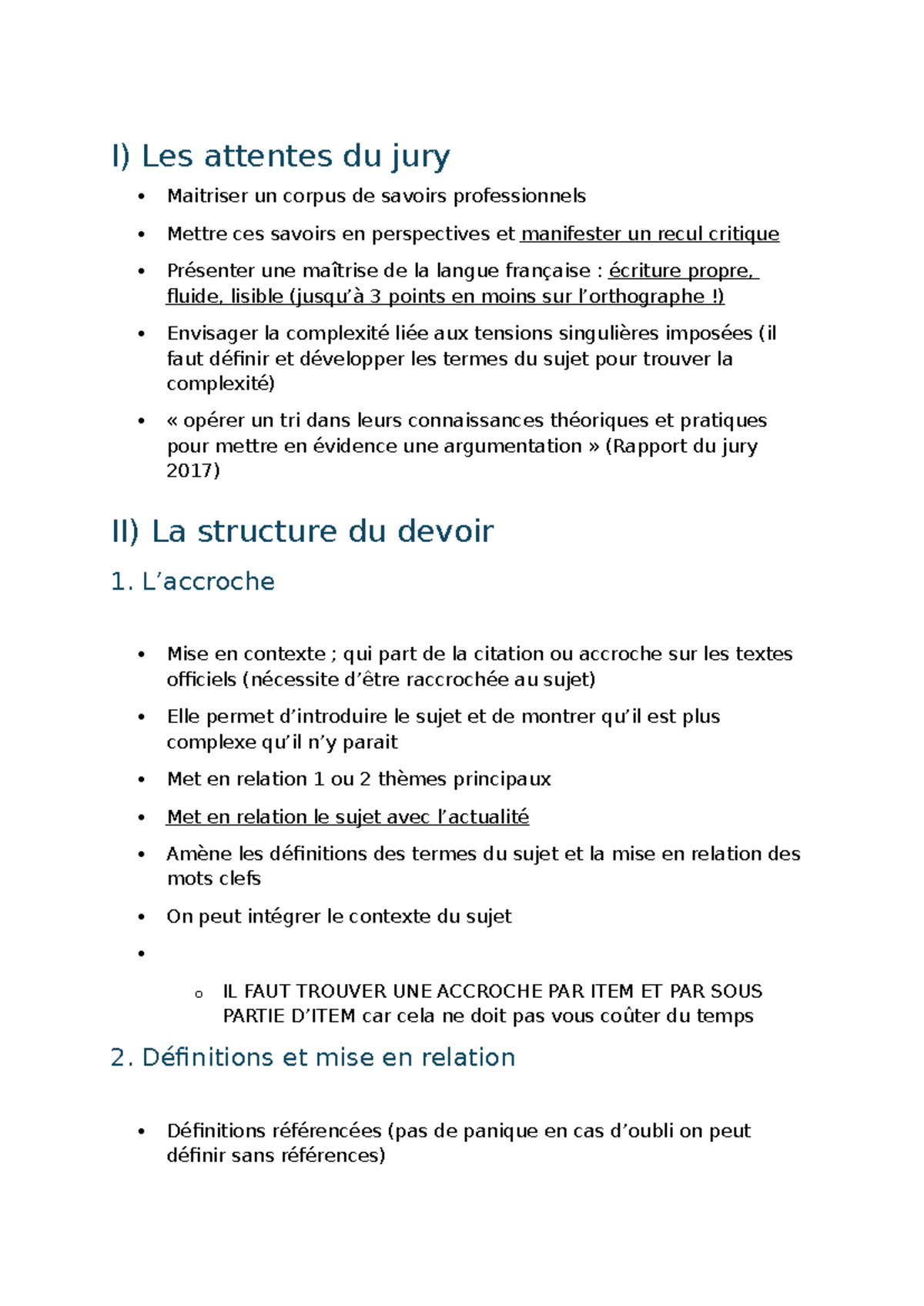 Méthodologie Ecrit 2 - fiche résumé - I) Les attentes du jury Maitriser ...
