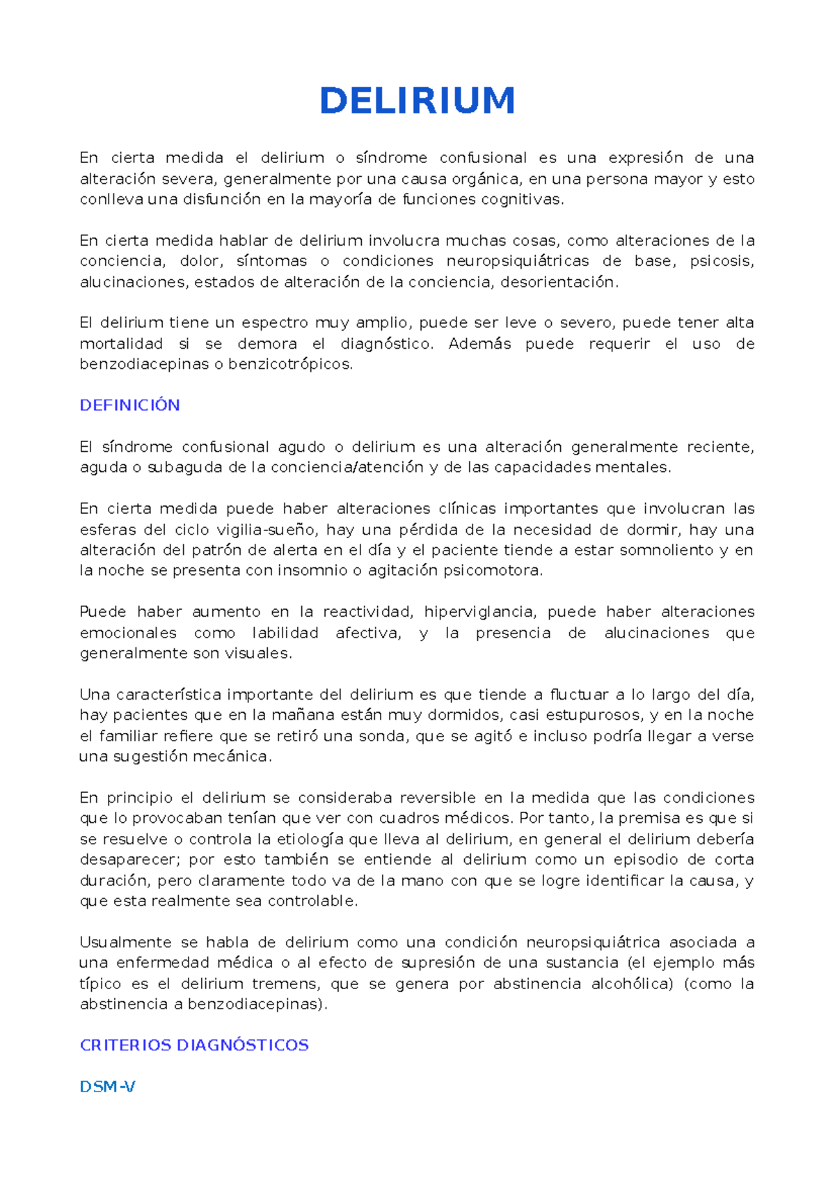 8) Estado confusional y delirium MOC - DELIRIUM En cierta medida el ...