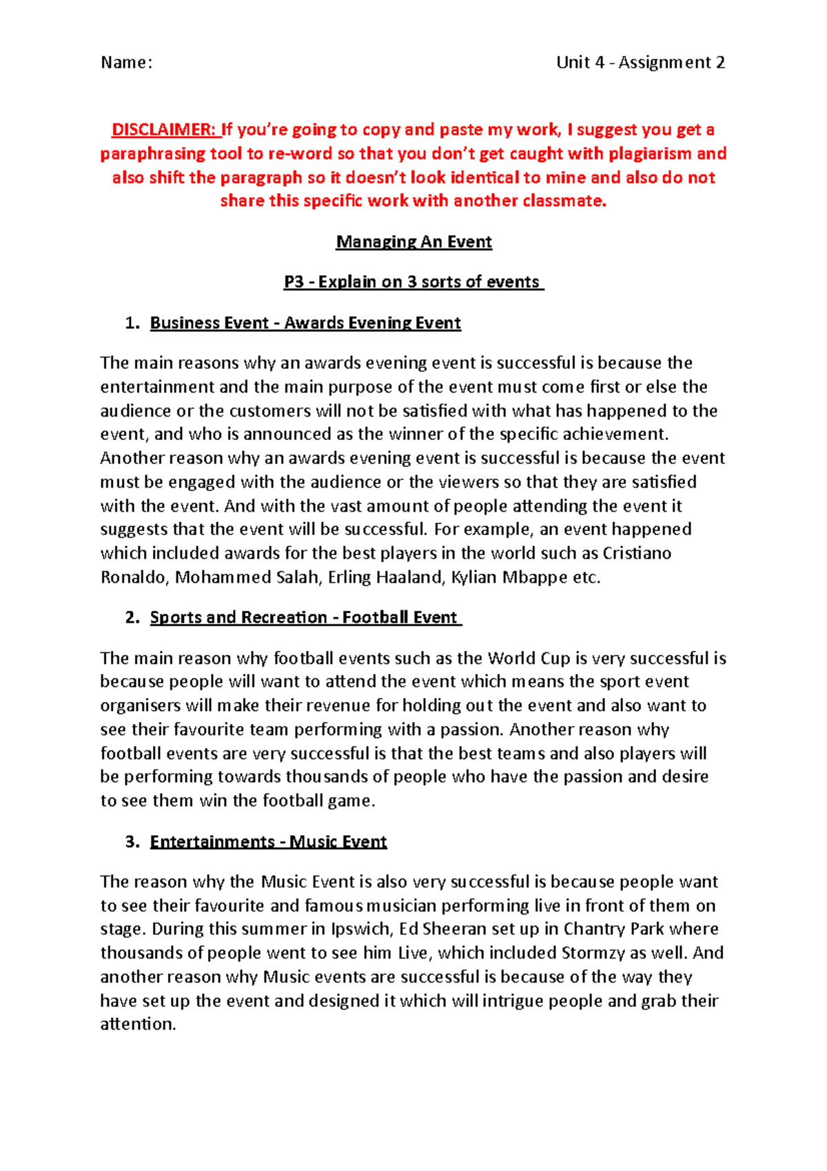 Unit 4 - Assignment 2 ( Distinction) - DISCLAIMER: If you’re going to copy and paste my work, I ...