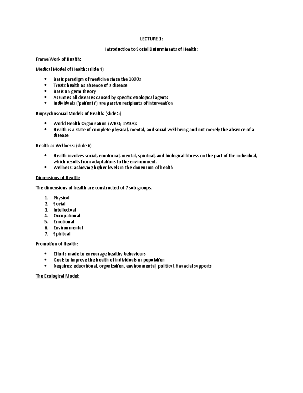 Social Determinants Of Health Lecture 1 Intro To So Dh Lecture 1 Introduction To Social