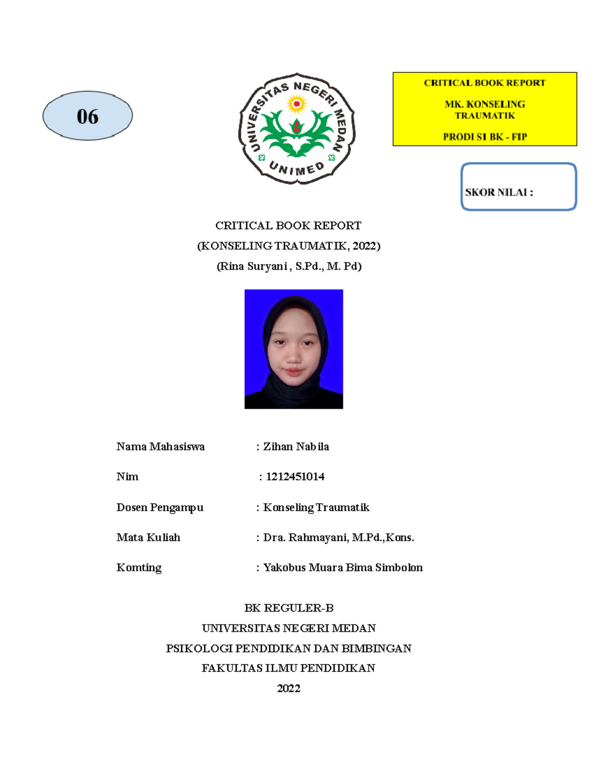 06. Zihan Nabila (1212451014) CBR Kons. Traumatik - CRITICAL BOOK REPORT (KONSELING TRAUMATIK ...