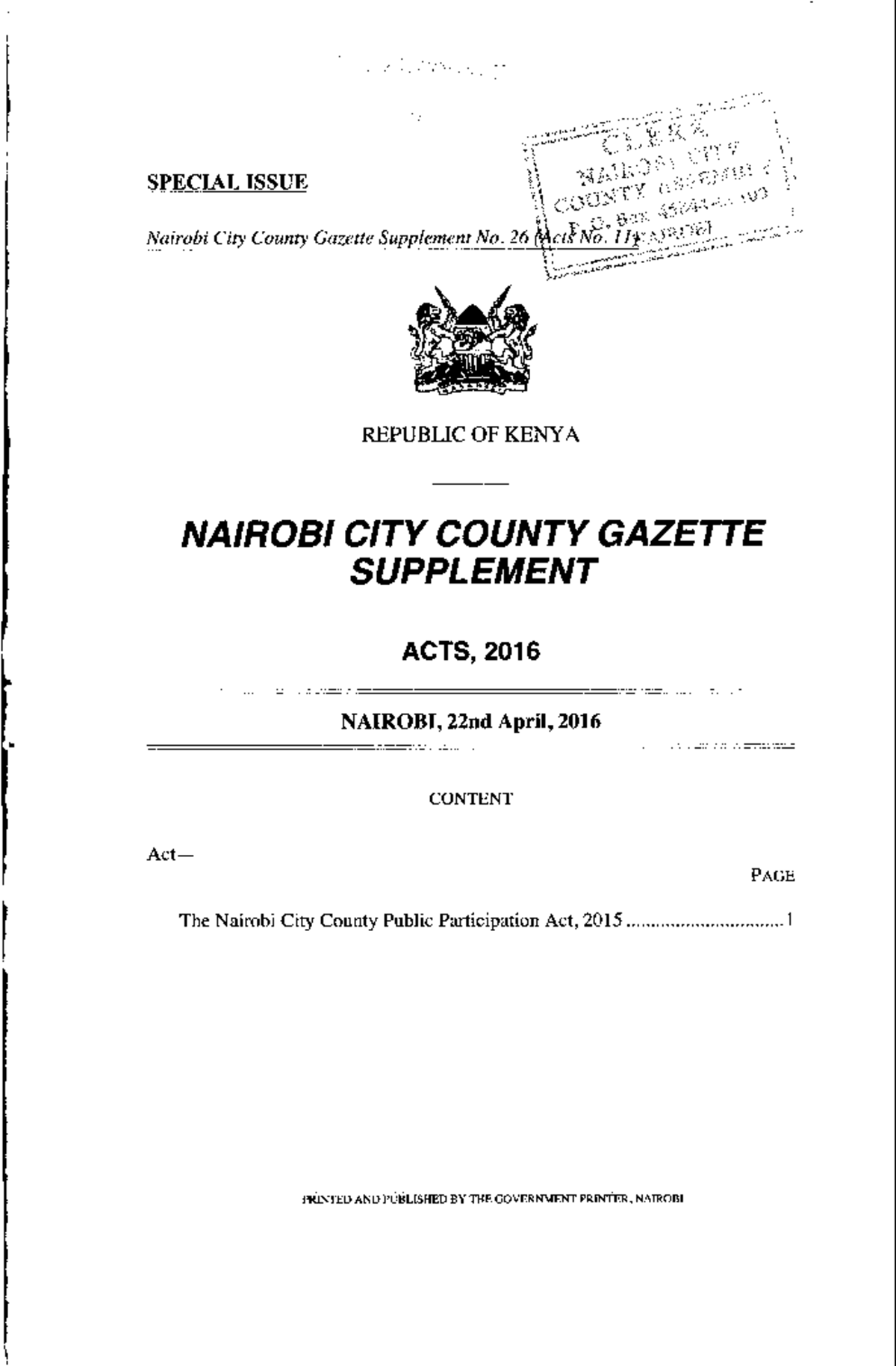 Nairobi City County Public Participation Act 2015 ...