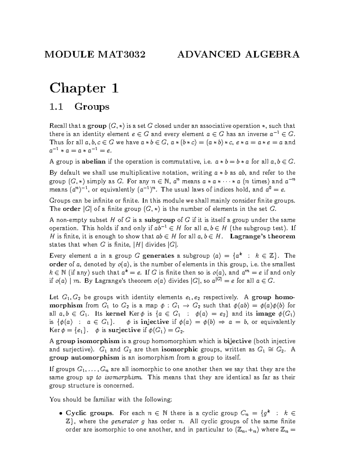 2 Advanced Algebra MODULE MAT3032 ADVANCED ALGEBRA 1 Chapter 1 1