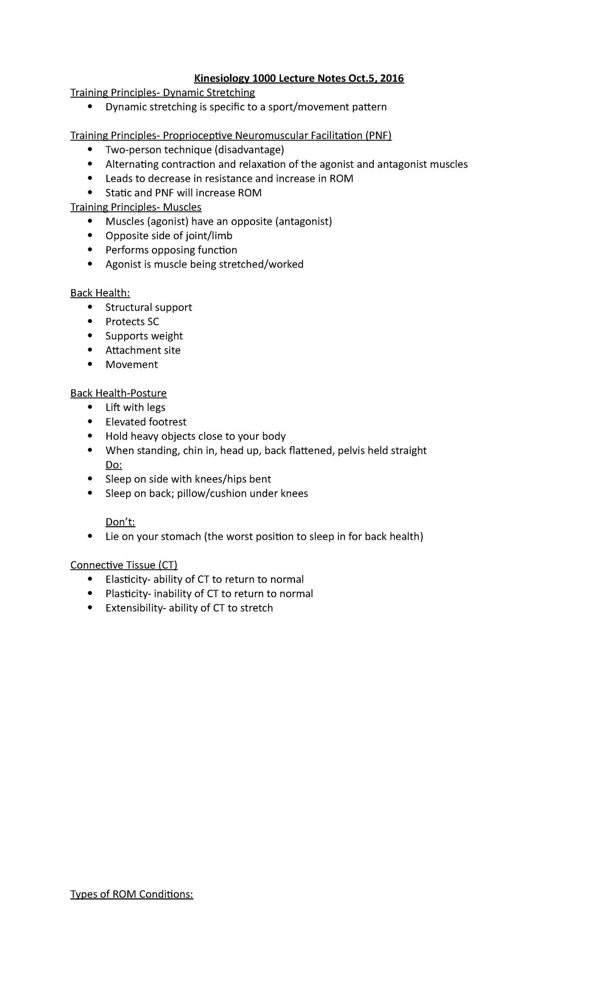 Kinesiology 1000 Lecture Notes - Kinesiology 1000 Lecture Notes Oct ...