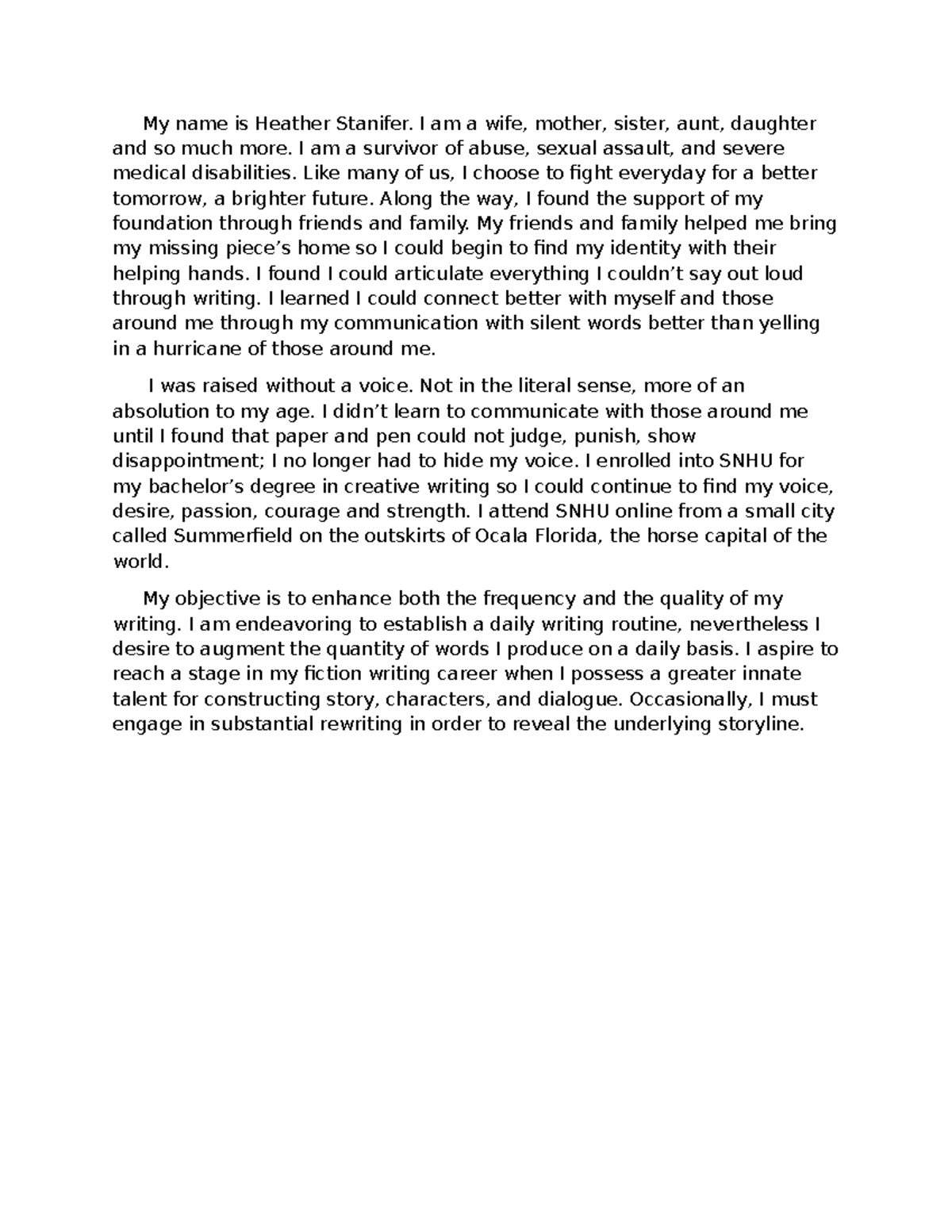 Introduction to fiction writing workshops - My name is Heather Stanifer ...