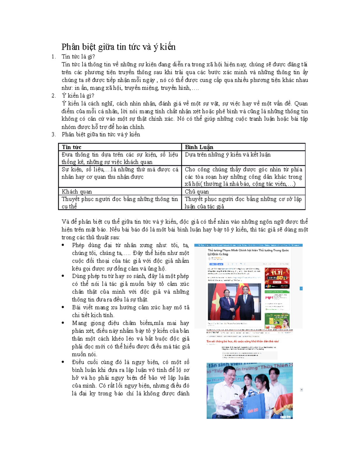 Phân biệt giữa tin tức và ý kiến - Phân biệt giữa tin tức và ý kiến Tin ...