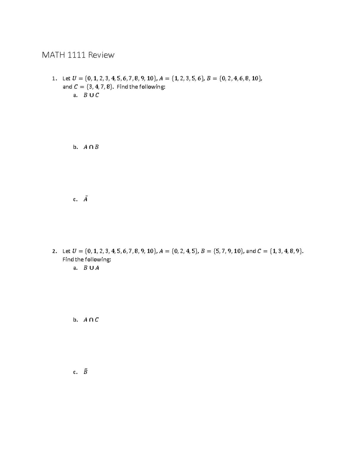 Math 1111 Cumulative Review Math 1111 Review Let π {0 1 2 3 4