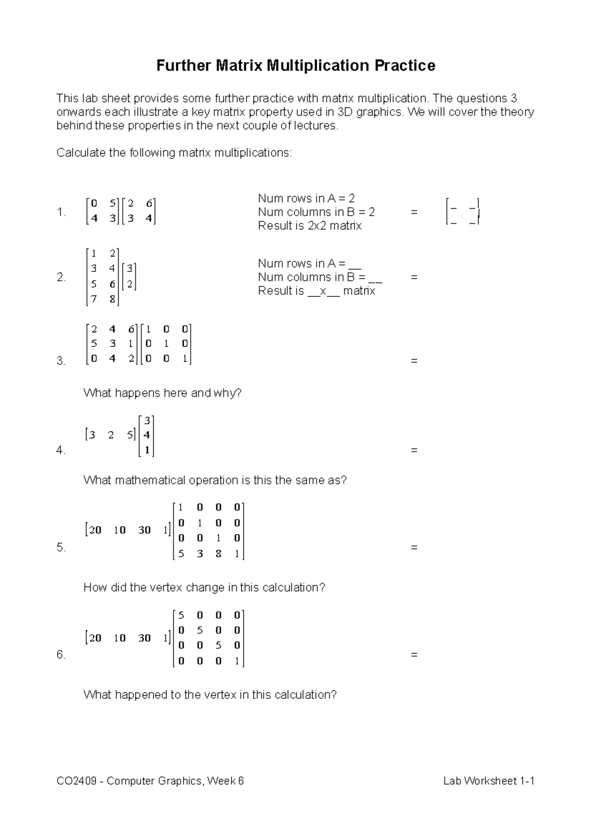 CO2409-6 Lab Worksheet - Further Matrix Multiplication Practice This ...