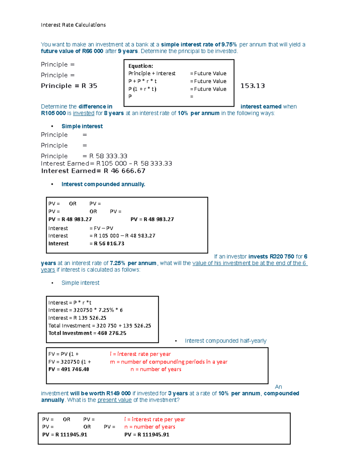 Interest Rates Calculations - Determine the principal to be invested ...